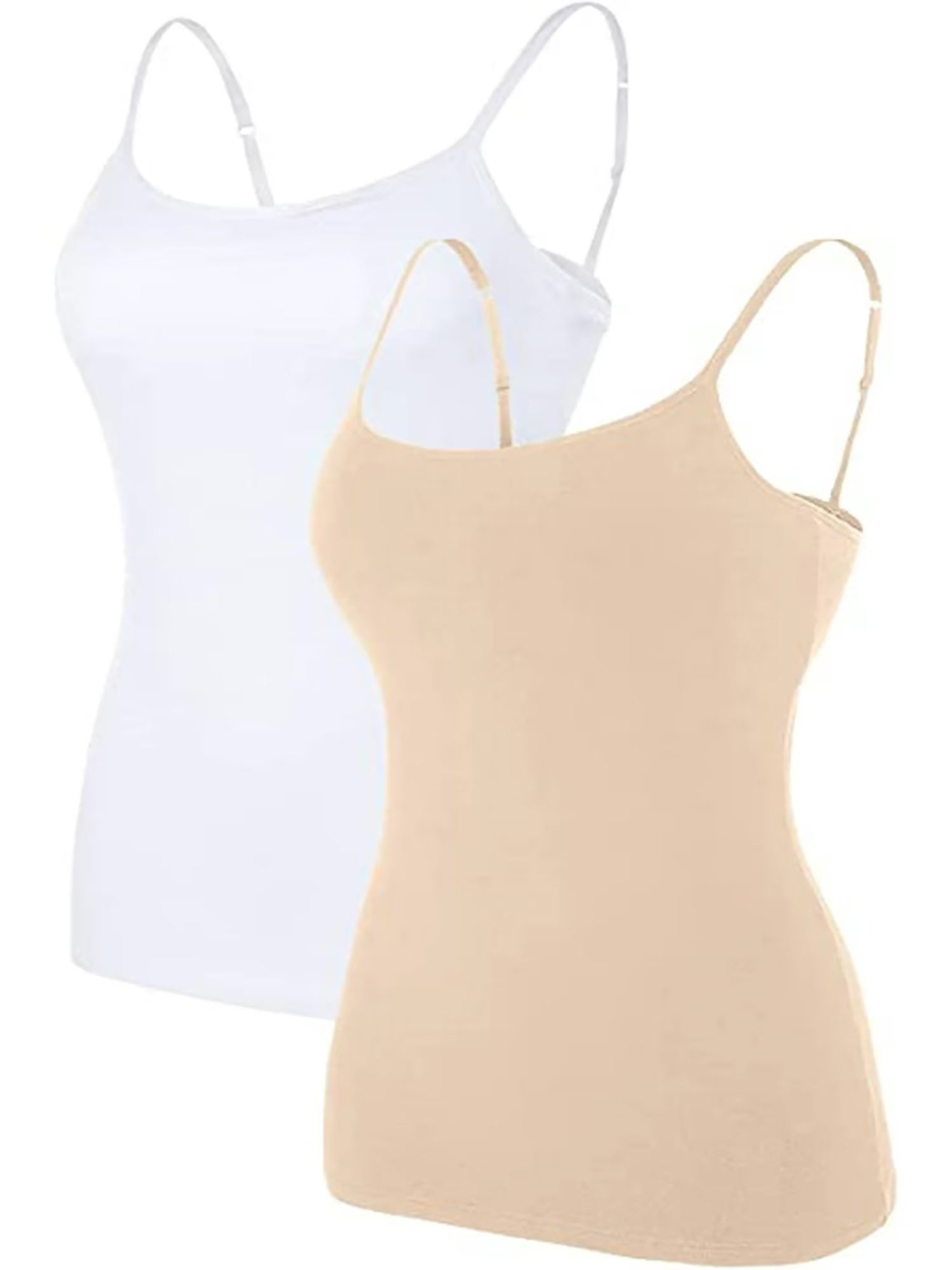 Charmo Women's Cami Cotton Adjustable Spaghetti Strap Built in Bra Tank ...