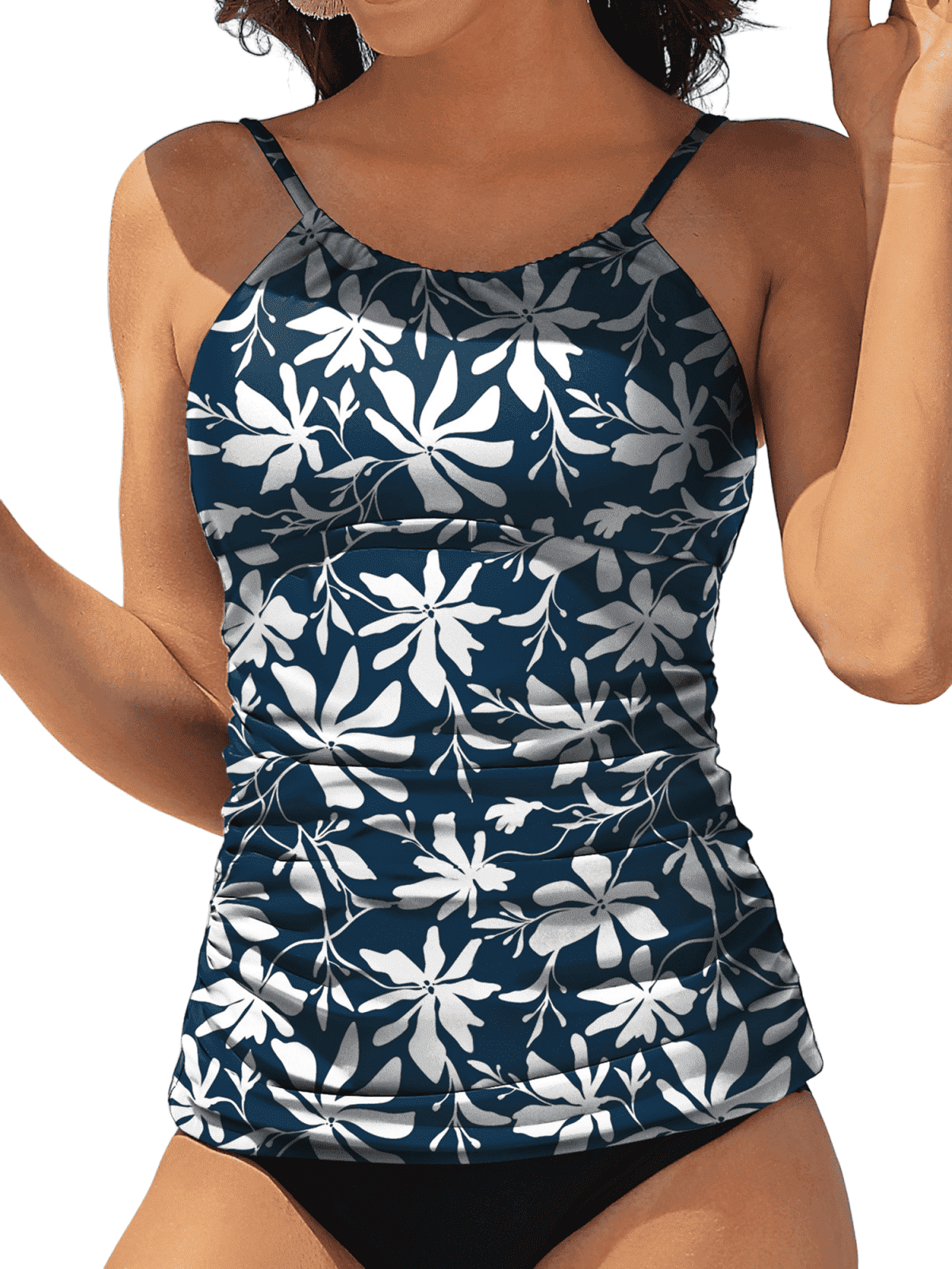 Charmo Women's High Neck Tankini Tops Only Tummy Control Swimsuit Top ...