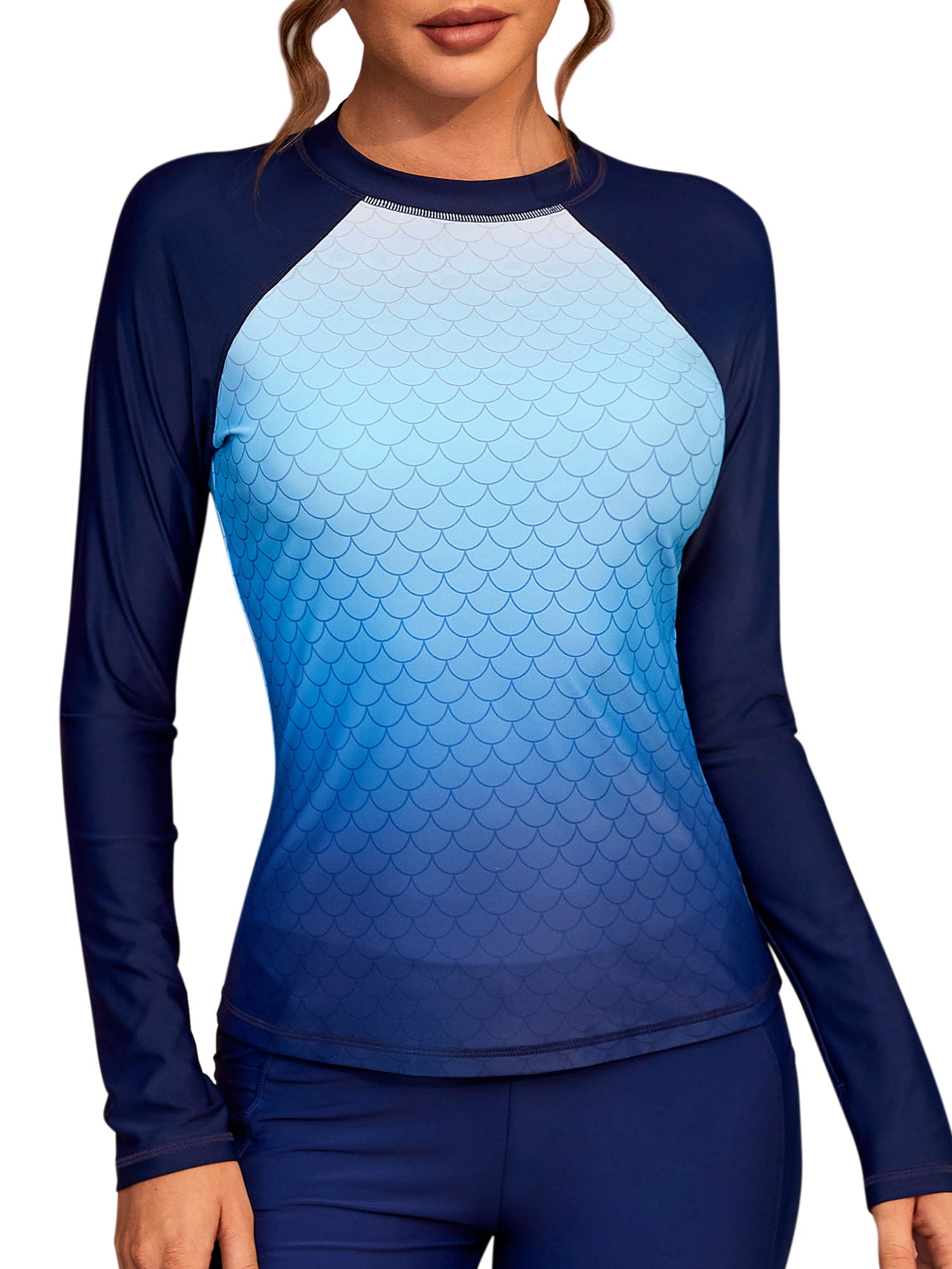 Charmo Women's Long Sleeve Rashguard Swimsuit Fish Scales Swimwear ...