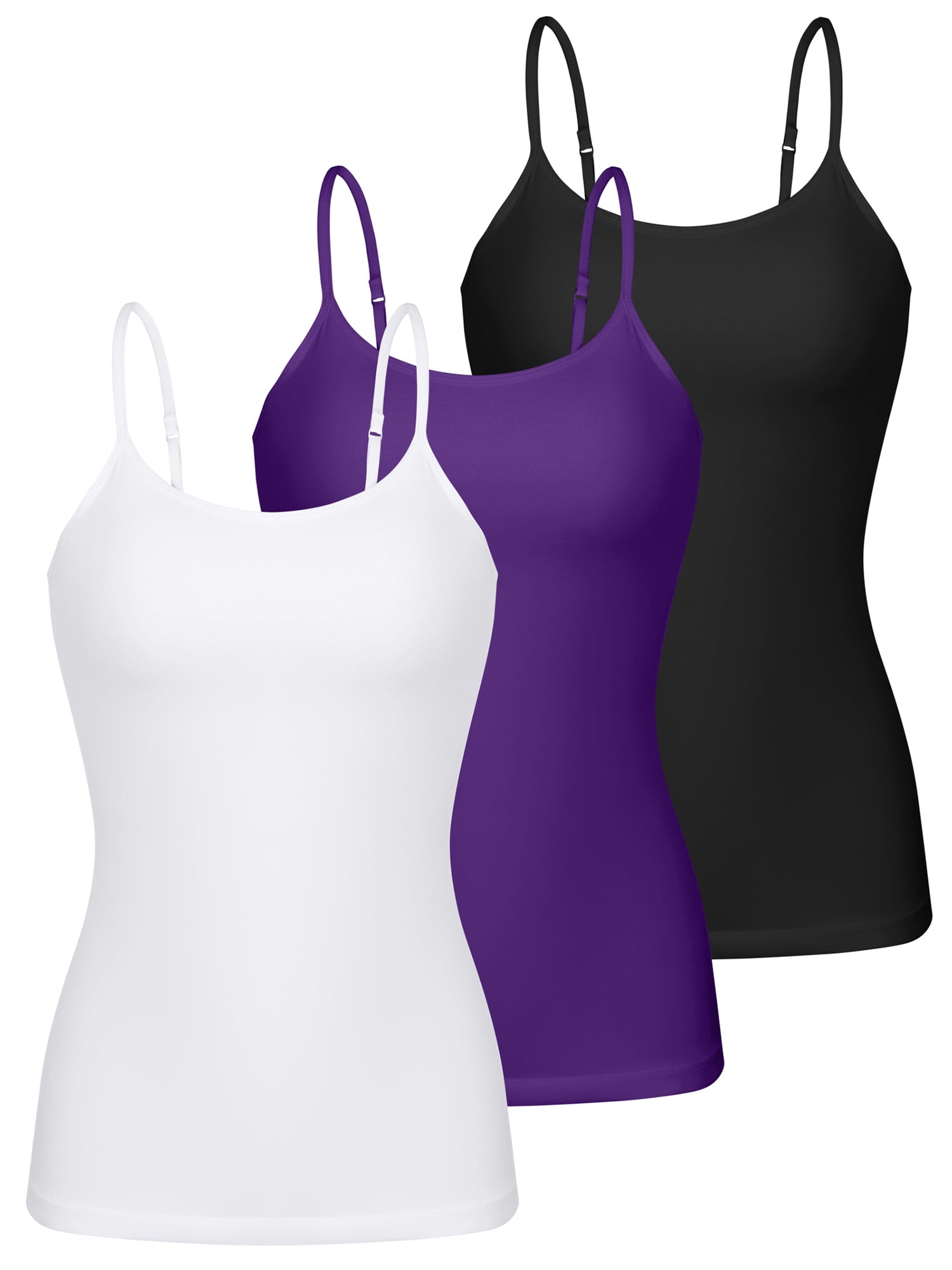 Charmo Womens 3-packs Cotton Scoop Neck Tank Tops Adjustable Spaghetti ...