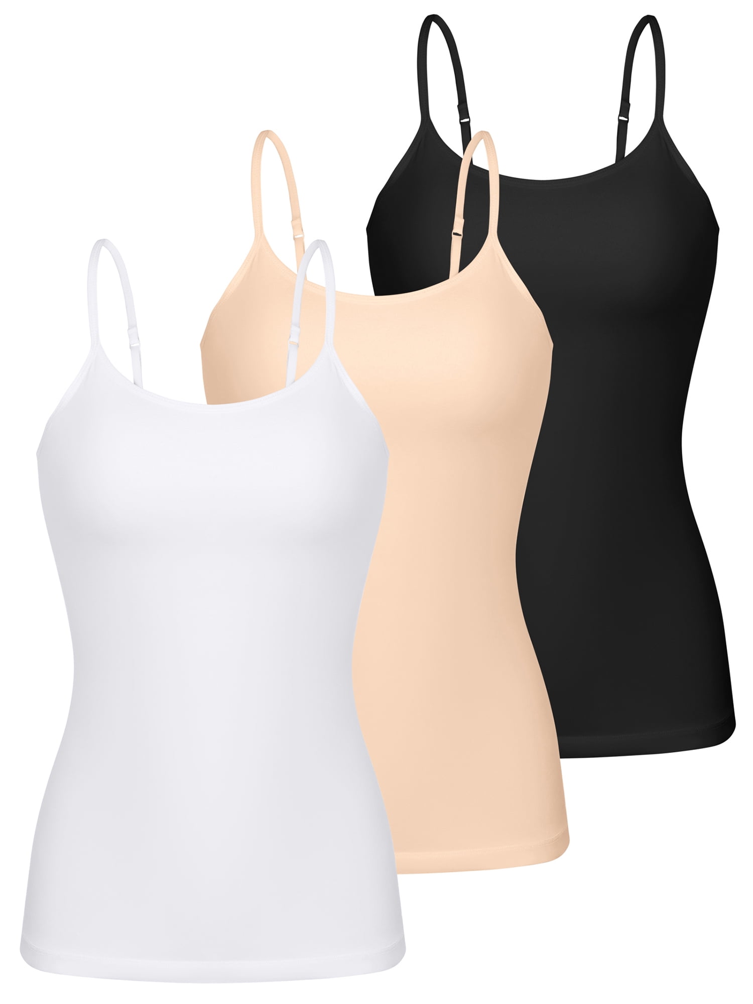Charmo Womens 3-packs Cotton Scoop Neck Tank Tops Adjustable Spaghetti ...