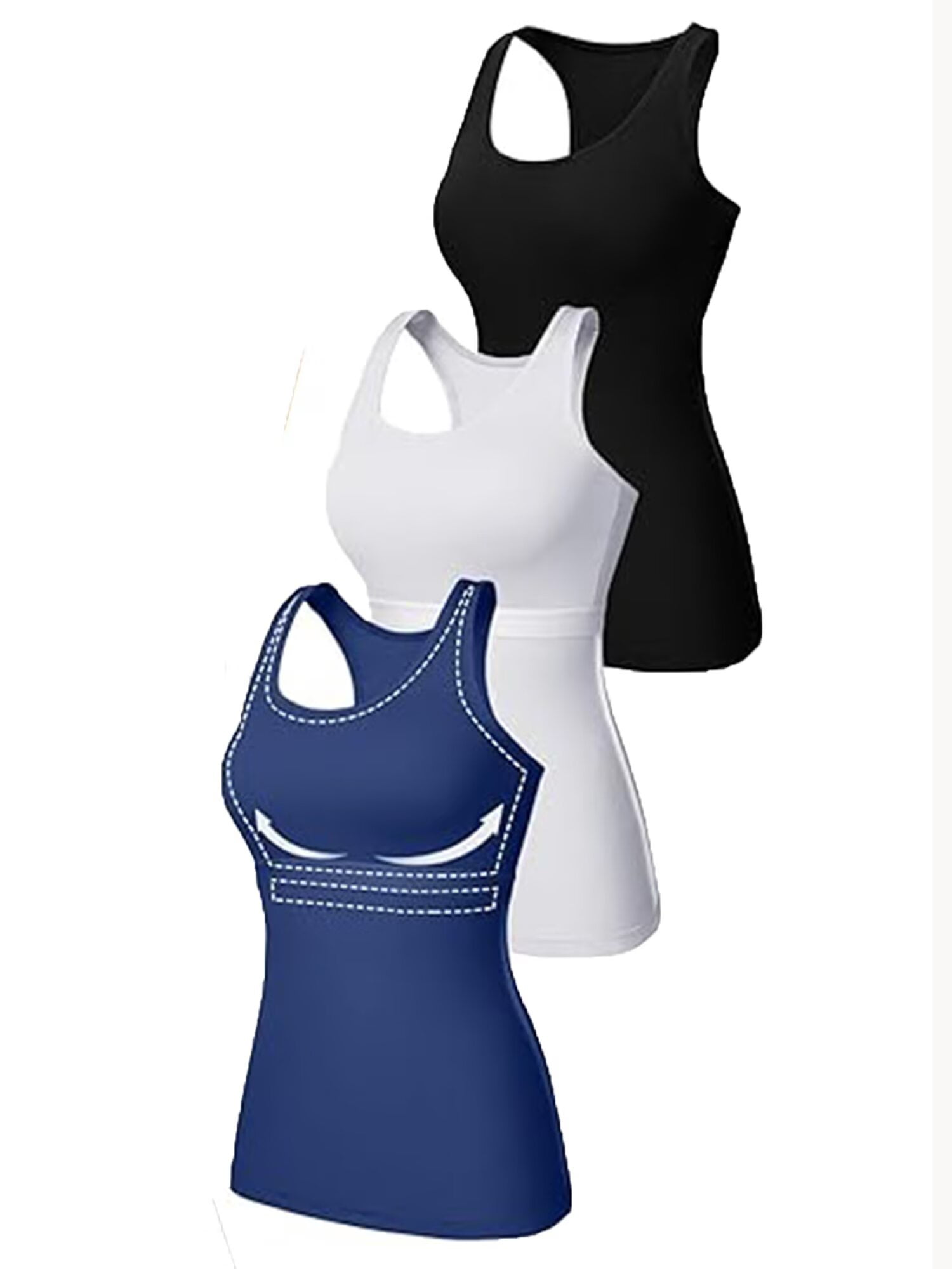 Charmo Womens 3-packs Cotton Tank Tops Fitting Racerback Undershirts ...