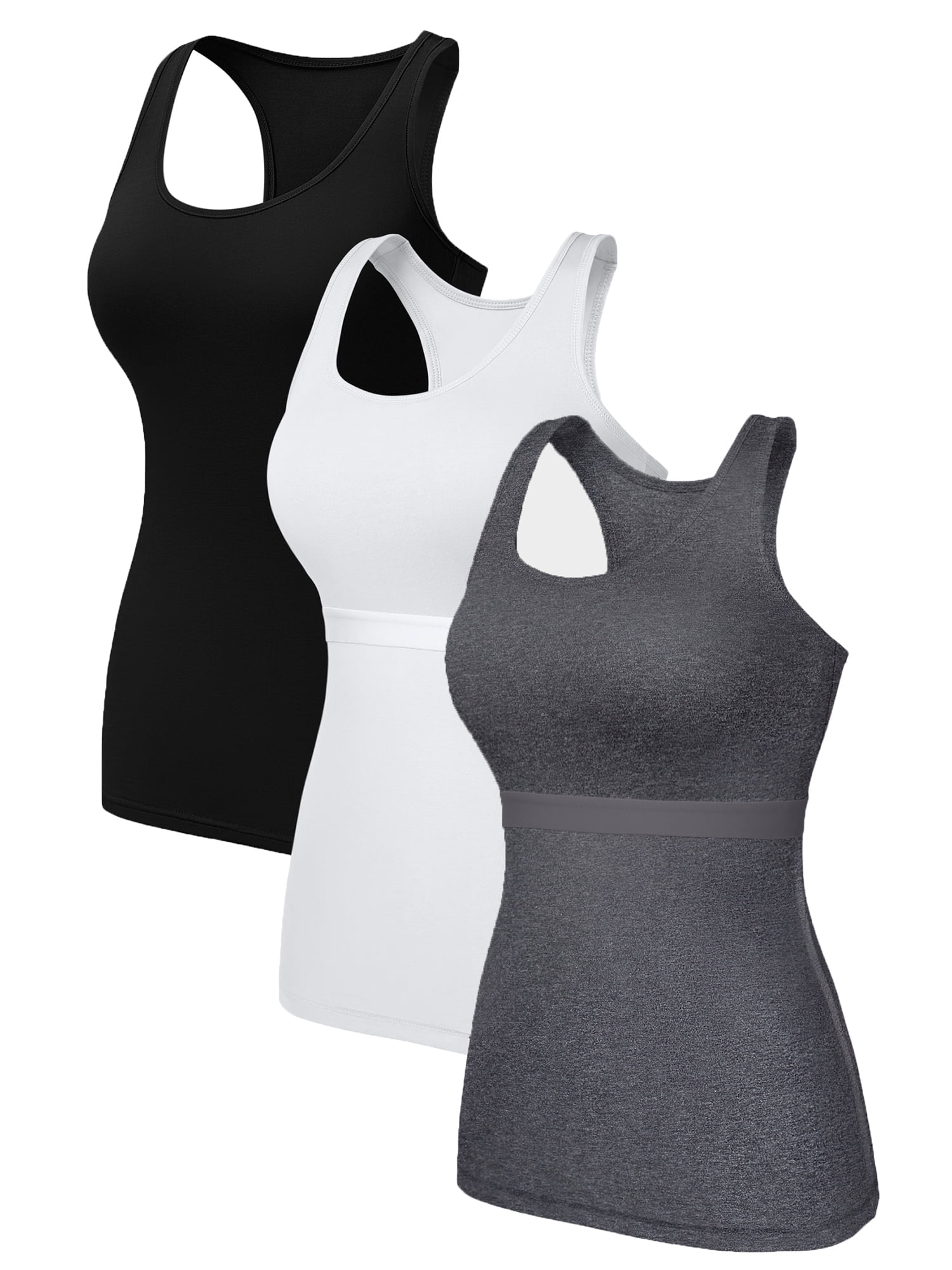 Charmo Womens 3-packs Cotton Tank Tops Square Neck Camisole Racerback ...