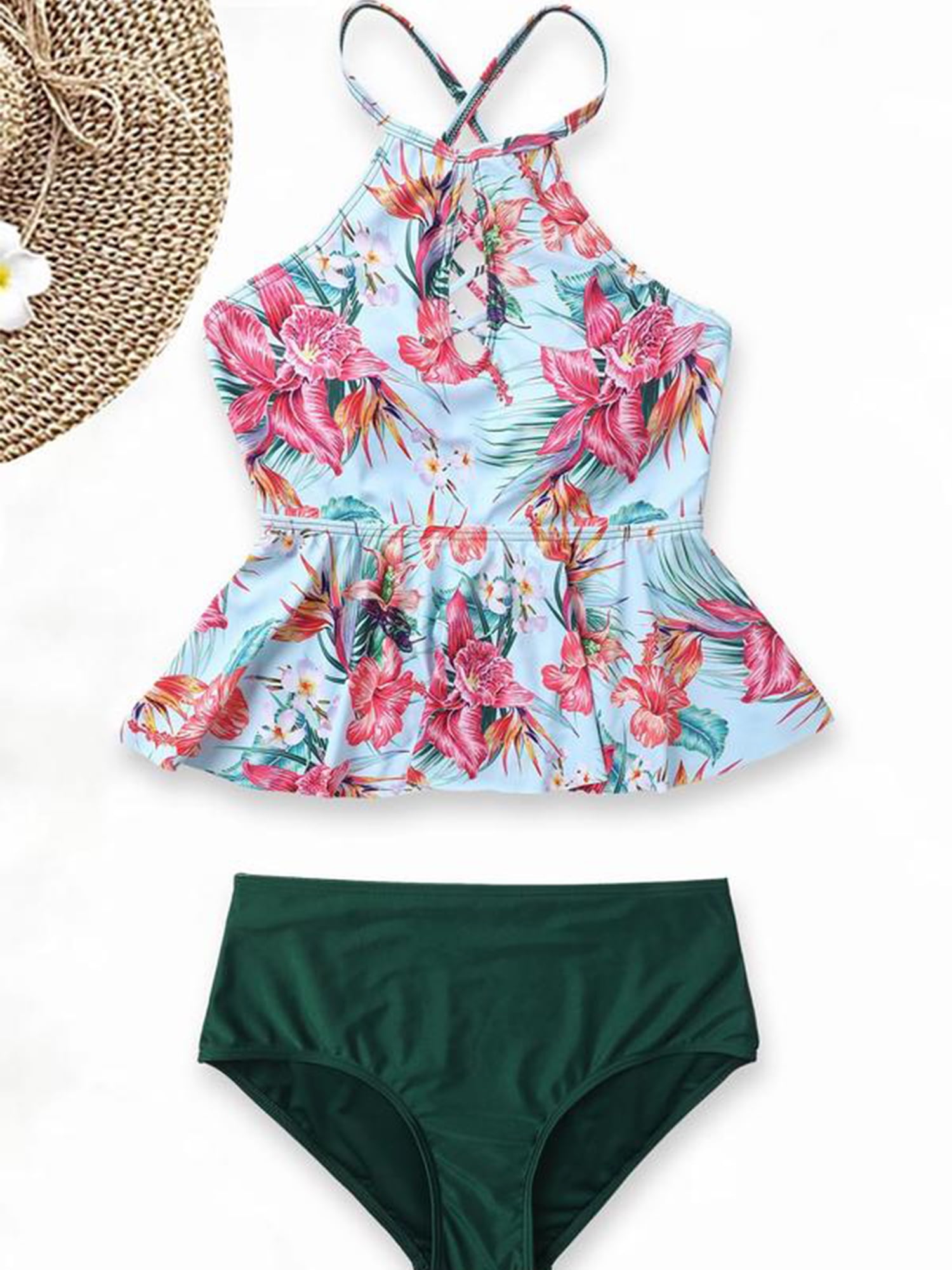 Charmo Womens Halter Two Piece Swimsuit High Waisted Tankini Sets ...