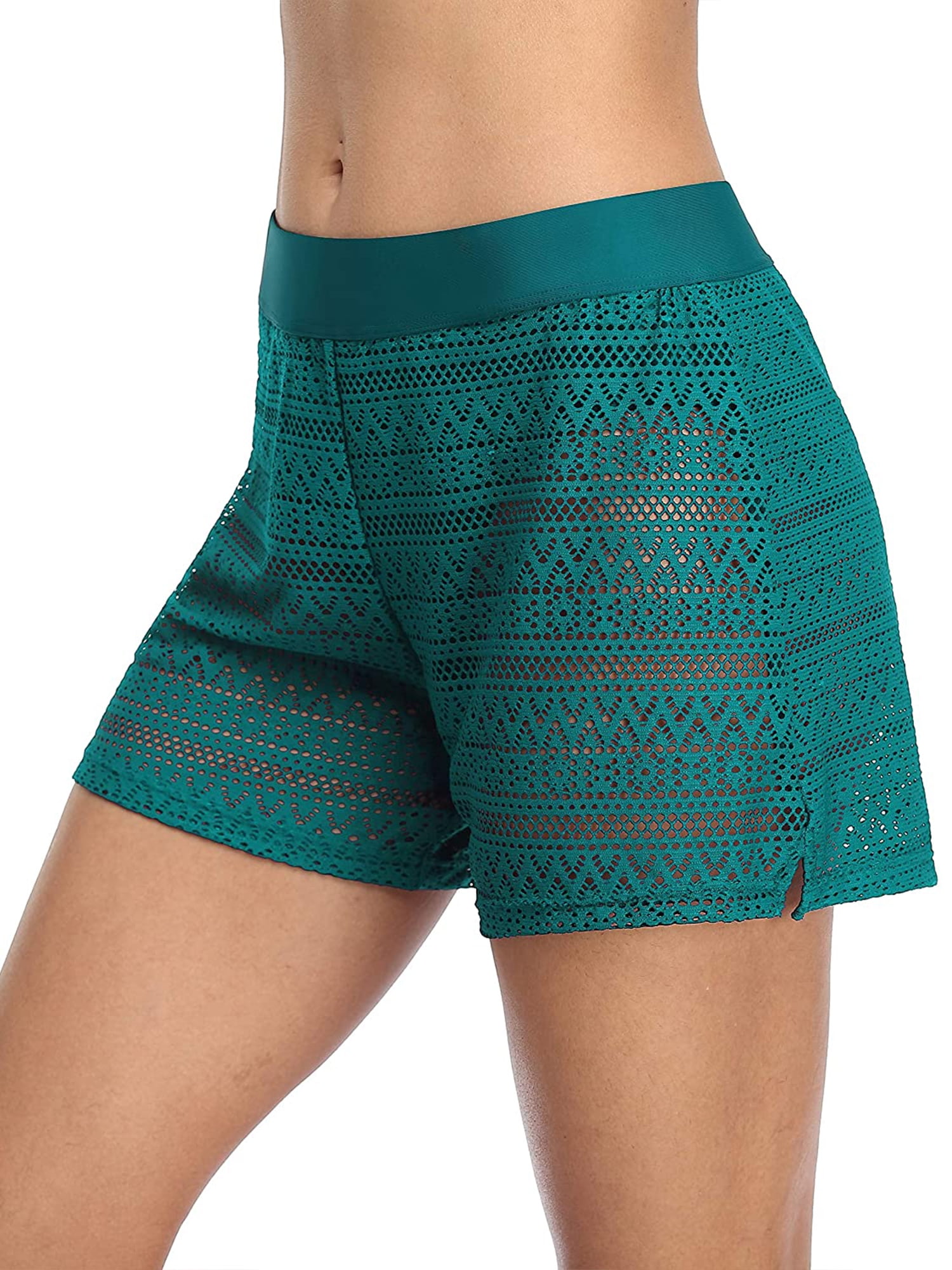 Charmo Womens Solid Mesh Swim Shorts High Waist Swimsuits Bottoms ...