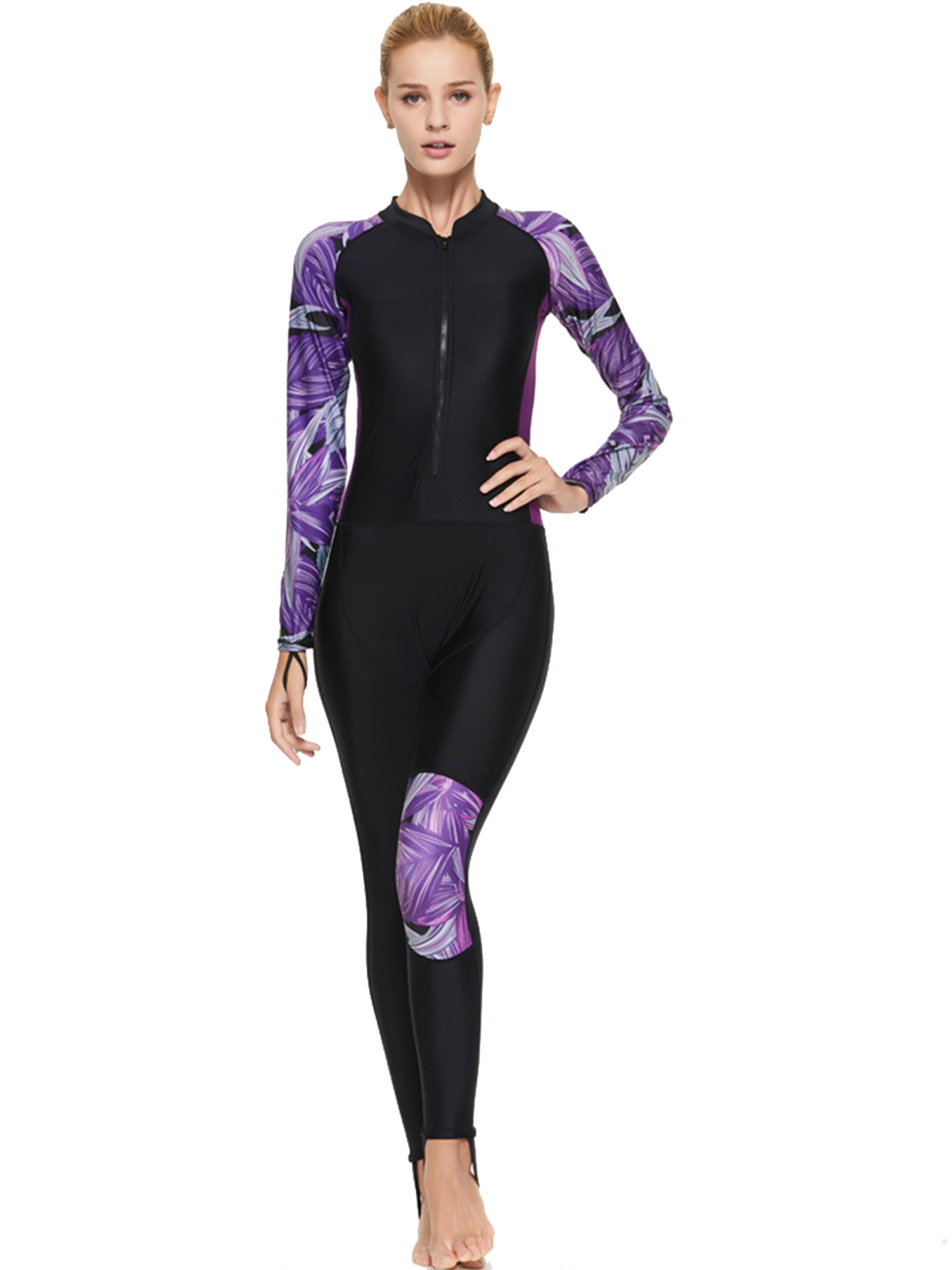 Charmo Womens Surfing Wetsuit Long Sleeve Colorblock One Piece Swimsuit ...