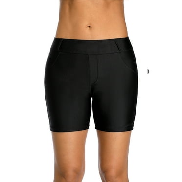 Asoul Women Solid Swim Shorts with Pockets High Waisted Swim ...