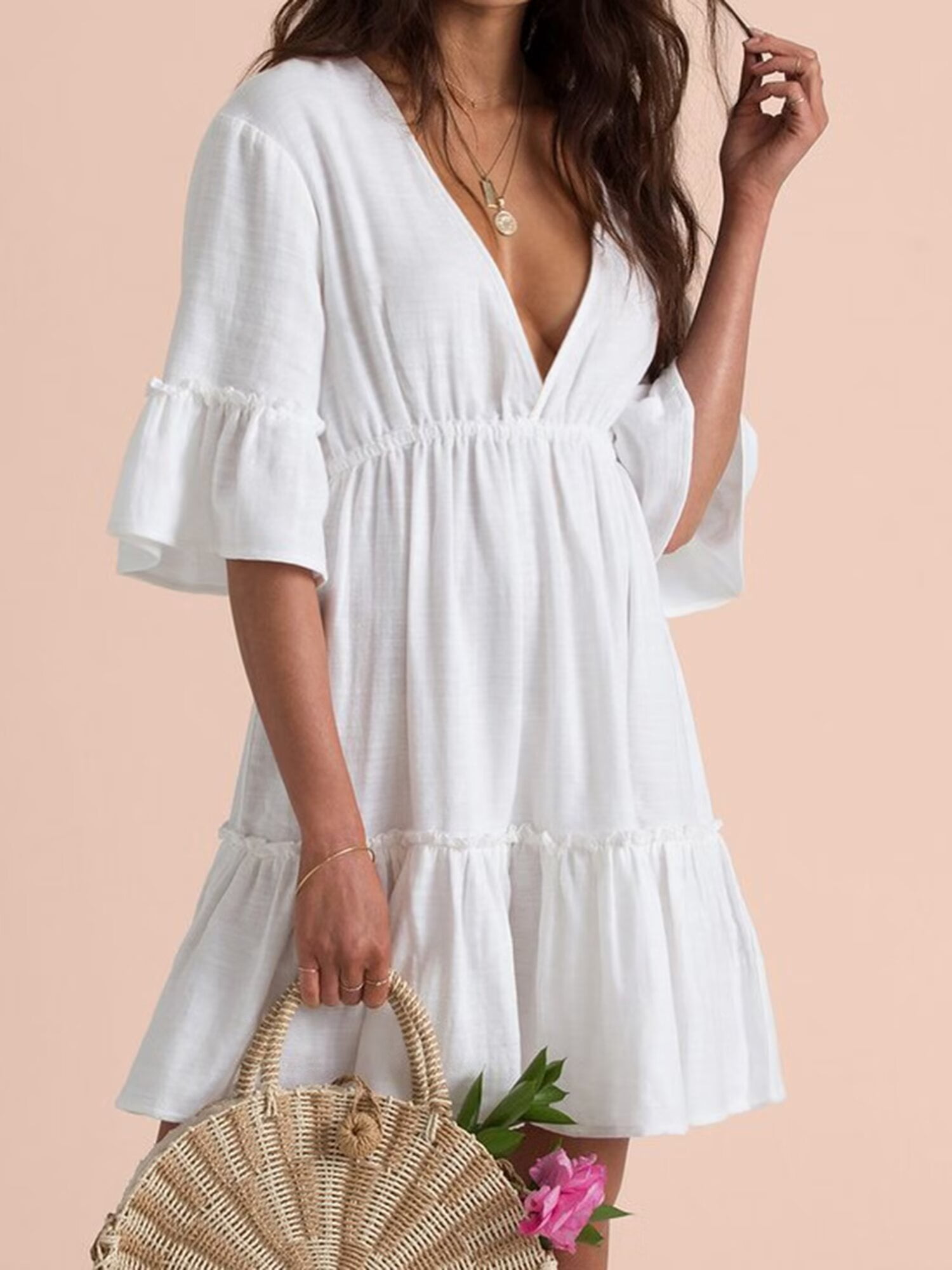 Charmo Womens Swimsuit Cover up Summer Casual Beach Dress Sexy V Neck ...