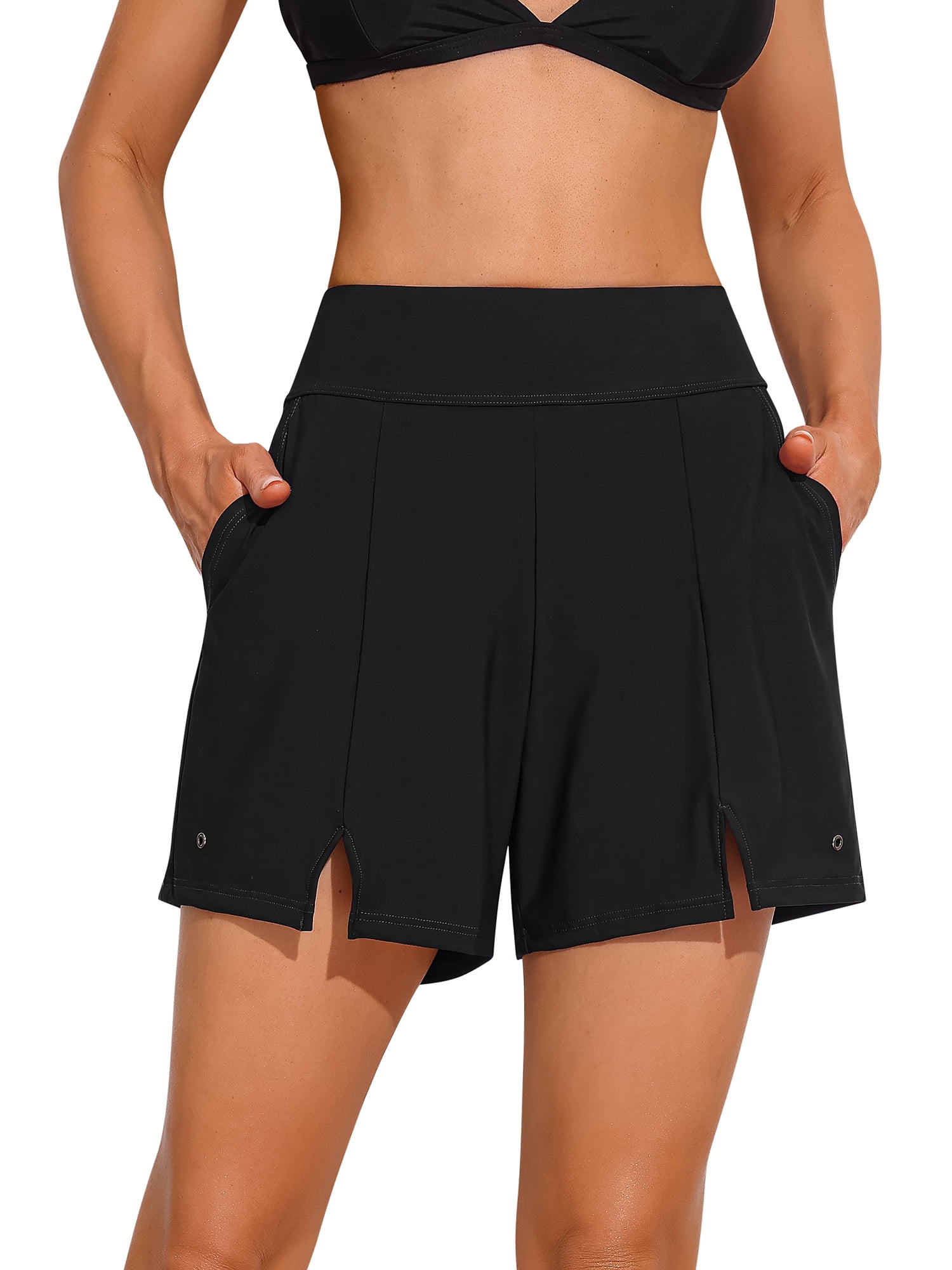 Charmo Womens V Slit Swim Shorts with Pockets High Waisted Bermuda ...