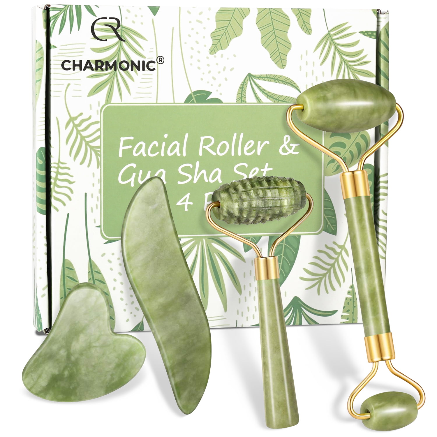Charmonic Jade Roller and Gua Sha Set Facial Massager for Anti-Aging ...