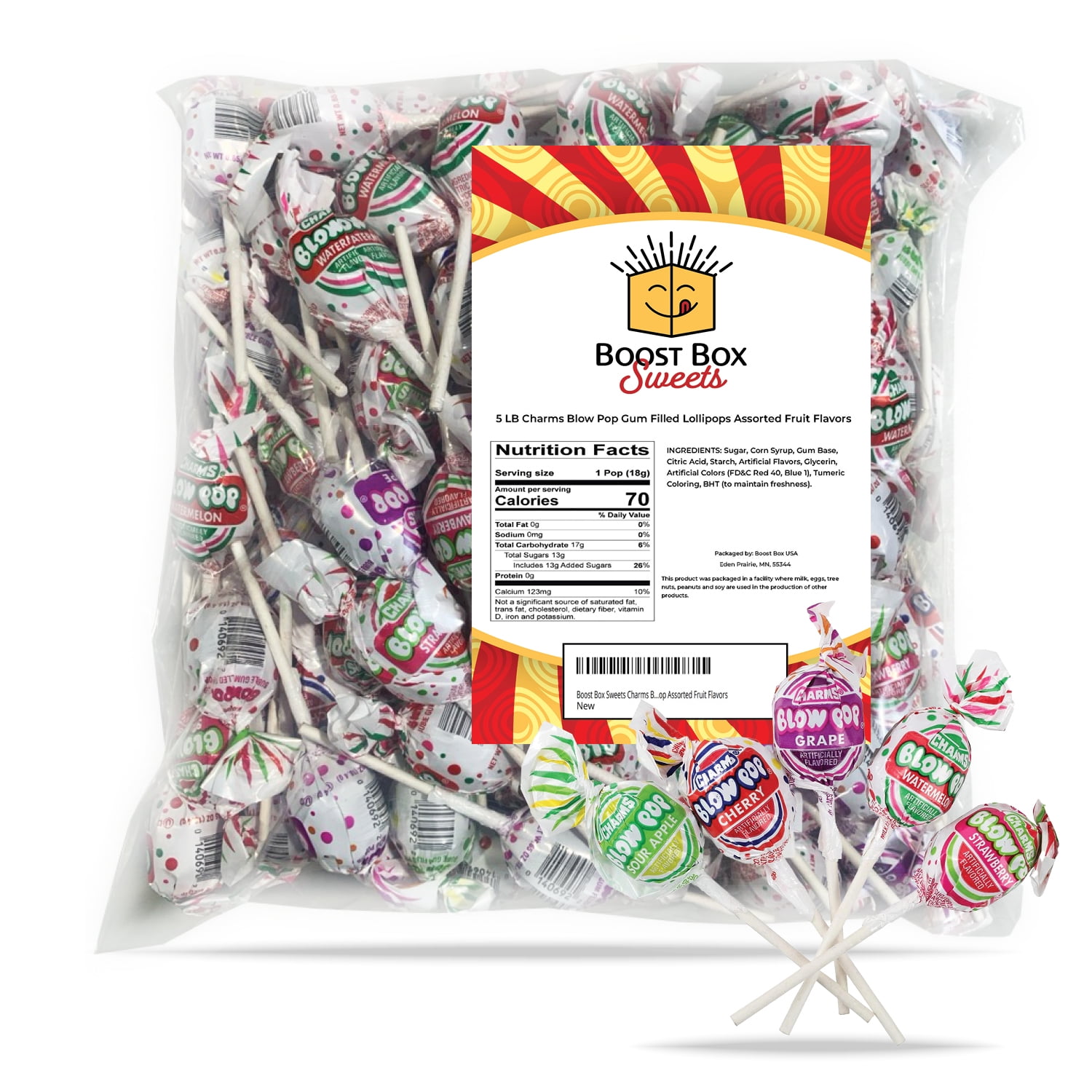 Charms Blow Pop Bubble Gum Filled Lollipop Candy Assorted Fruit Flavors ...