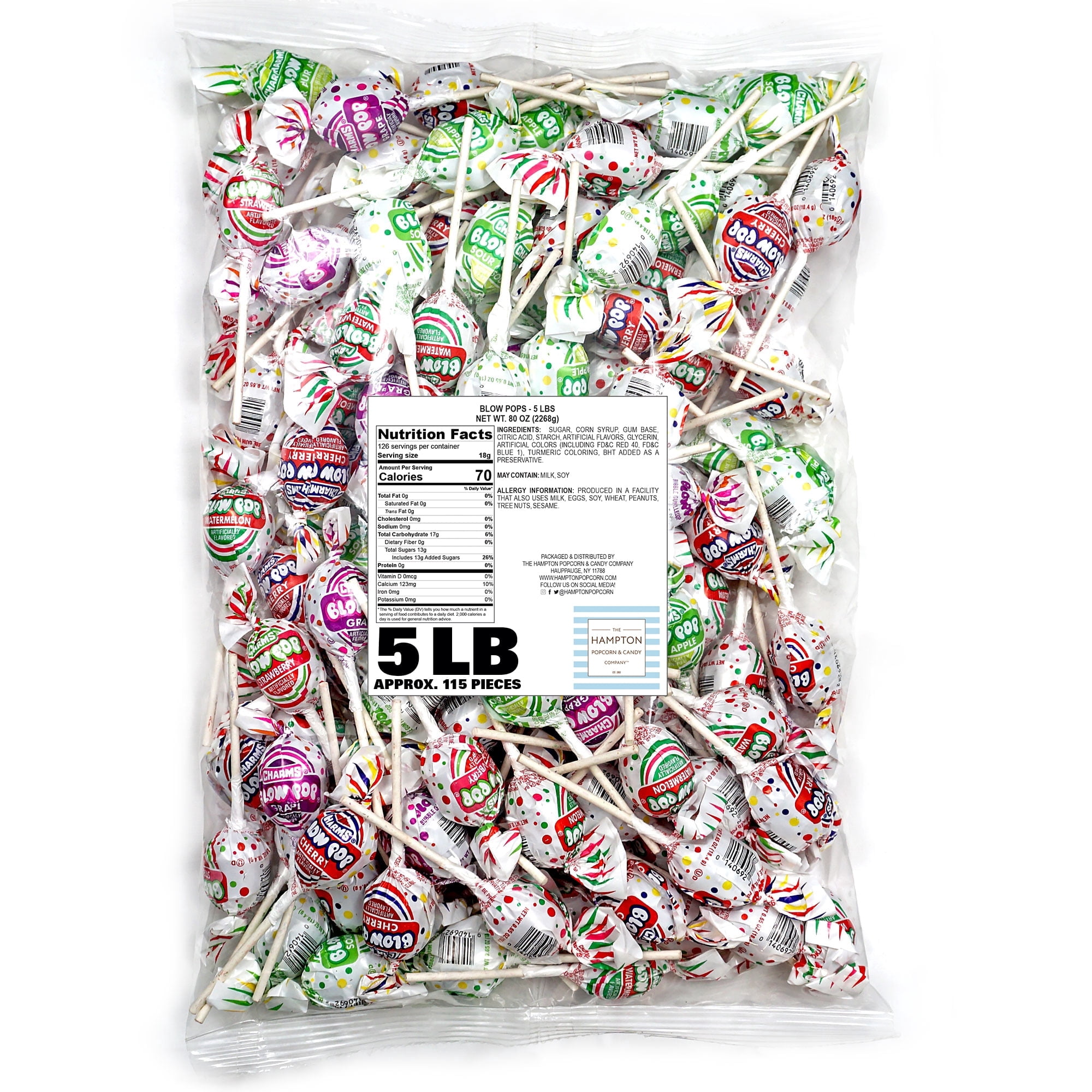Charms Blow Pops, 5lb Bulk Bag (Approx 115), Assorted Fruit Flavored ...