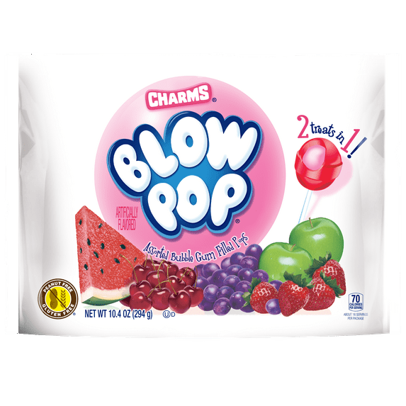Charms Blow Pop Assorted Lollipops, Bubble Gum Filled, 6 Flavors ...