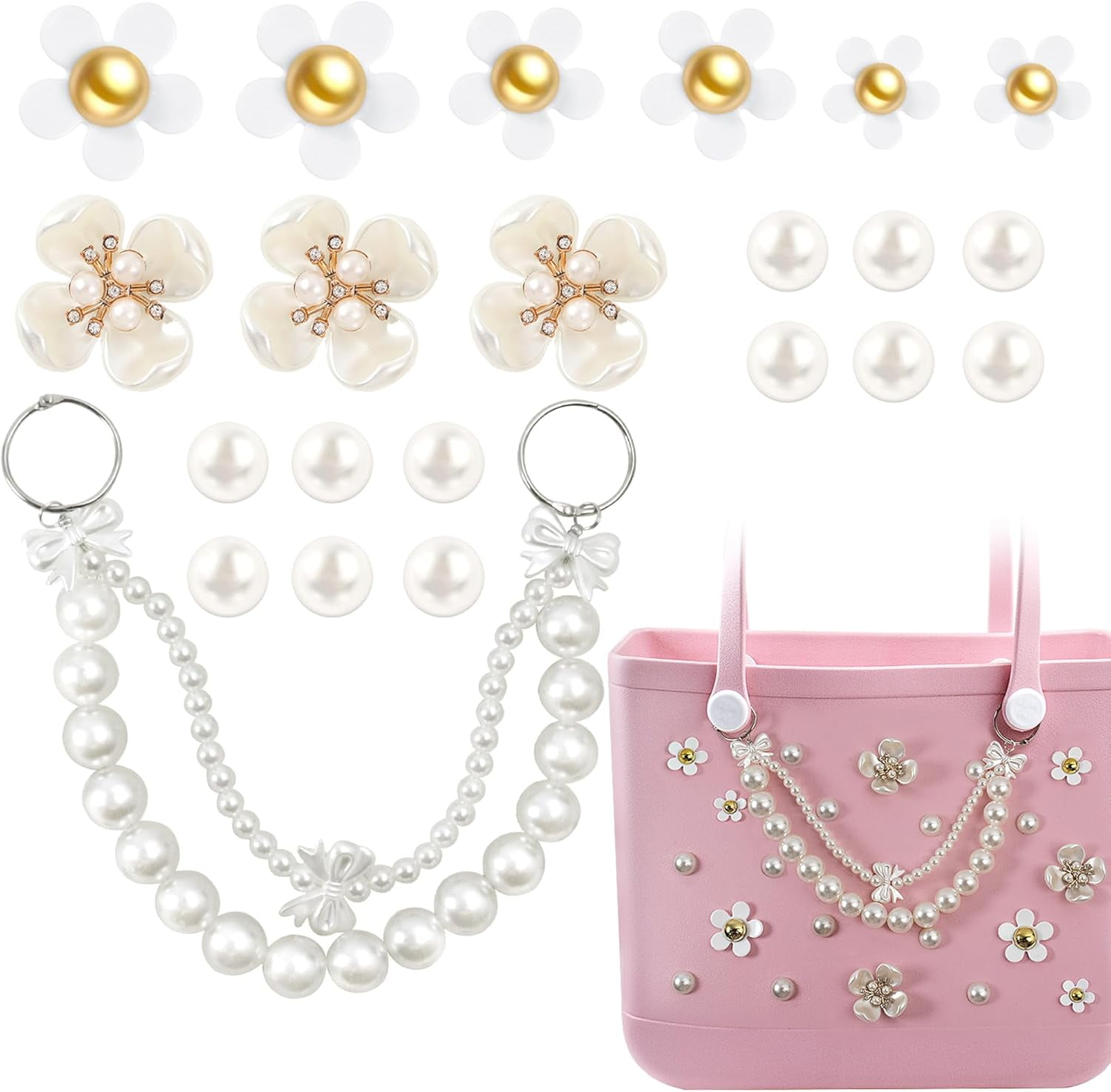 Charms for Bogg Bag,Pearls Chain and Flowers Pearls for Bogg Bag ...