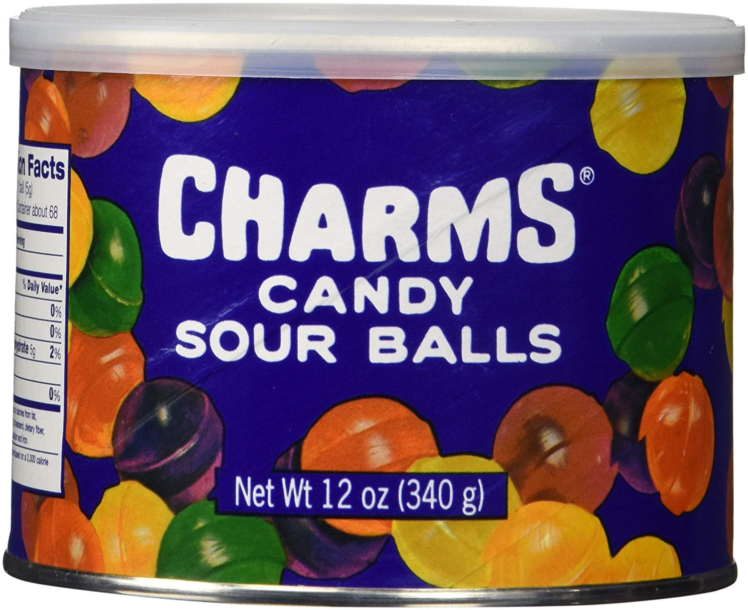 Charms Assorted Sour Ball Candy, Hard Fruit Flavors, 12/12 Oz Canister ...