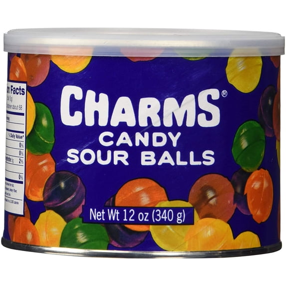 Charms Assorted Sour Ball Candy, Hard Fruit Flavors, 12/12 Oz Canister ...