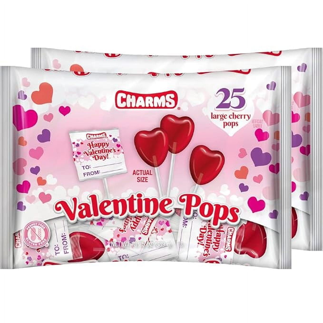 Charms Cherry Valentine Pops 25 count Bag - 2 Pack Total 50 Lollipops ...