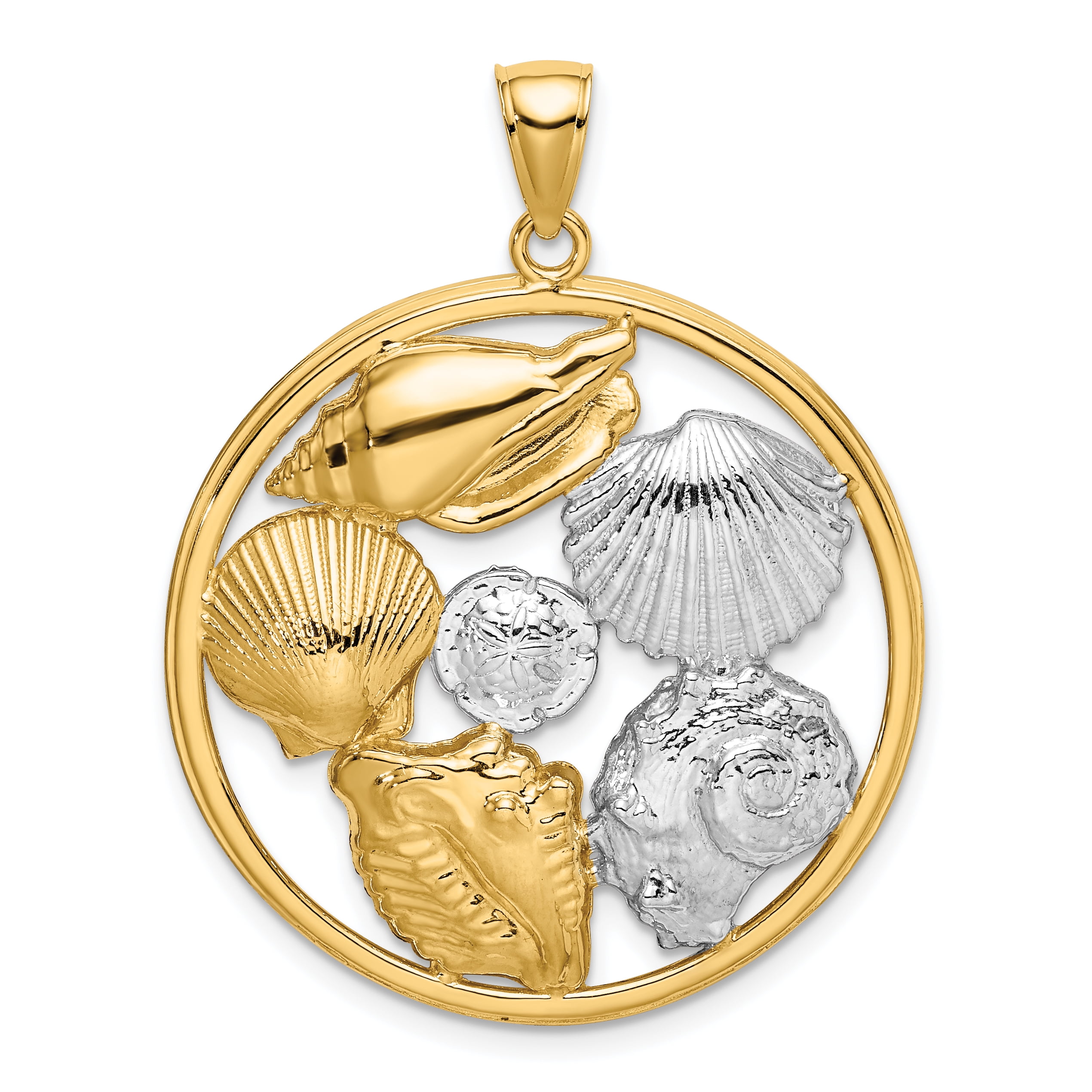 Charms Collection 14k with White Rhodium Shell Cluster in Circle Charm ...