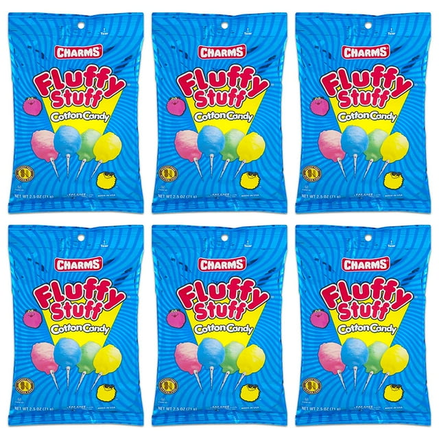 Charms Fluffy Stuff Cotton Candy, 2.5-Ounce Bags, Pack of 6 (Total 15 ...
