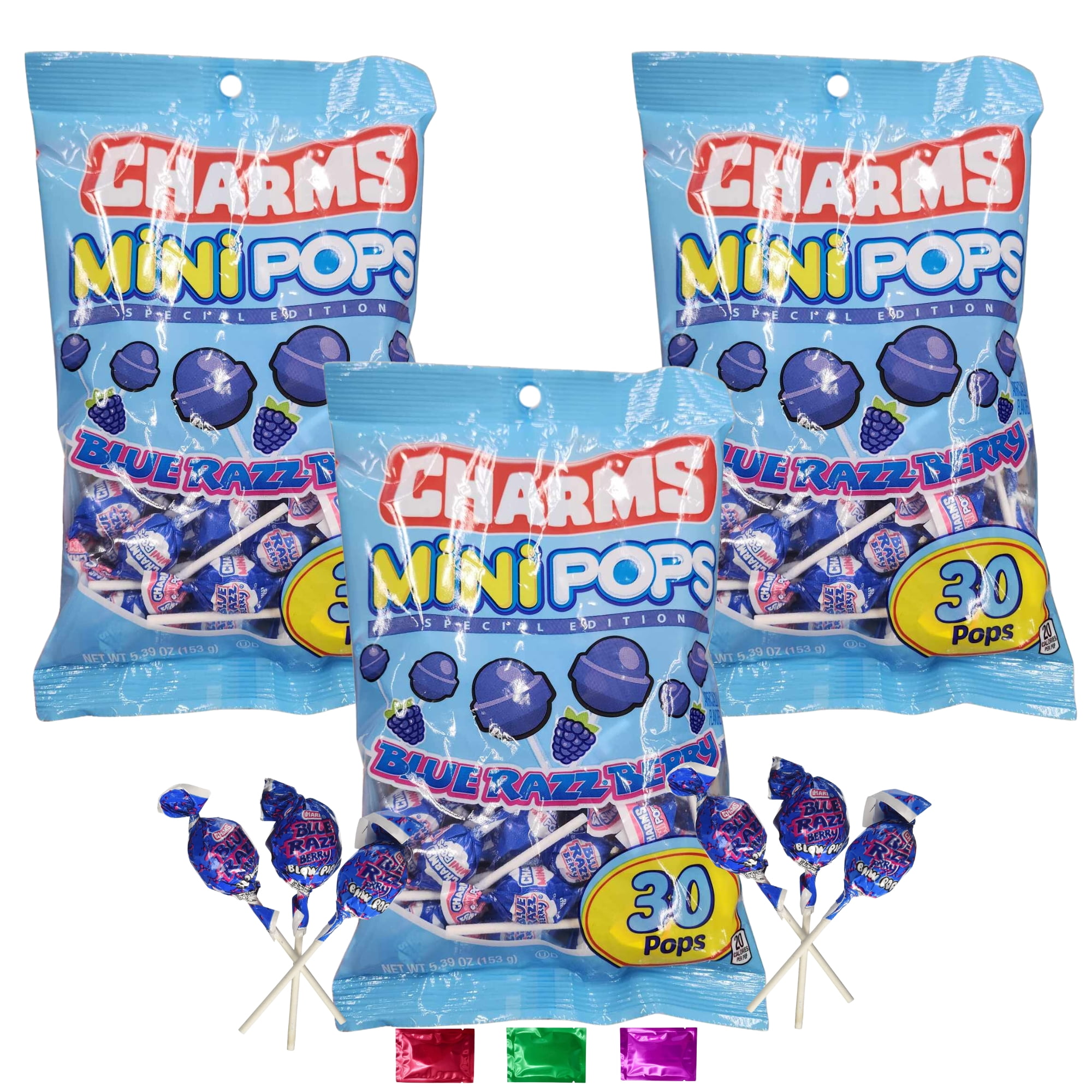 Charms Mini Pops Blue Razz Berry Lollipops, Individually Wrapped ...
