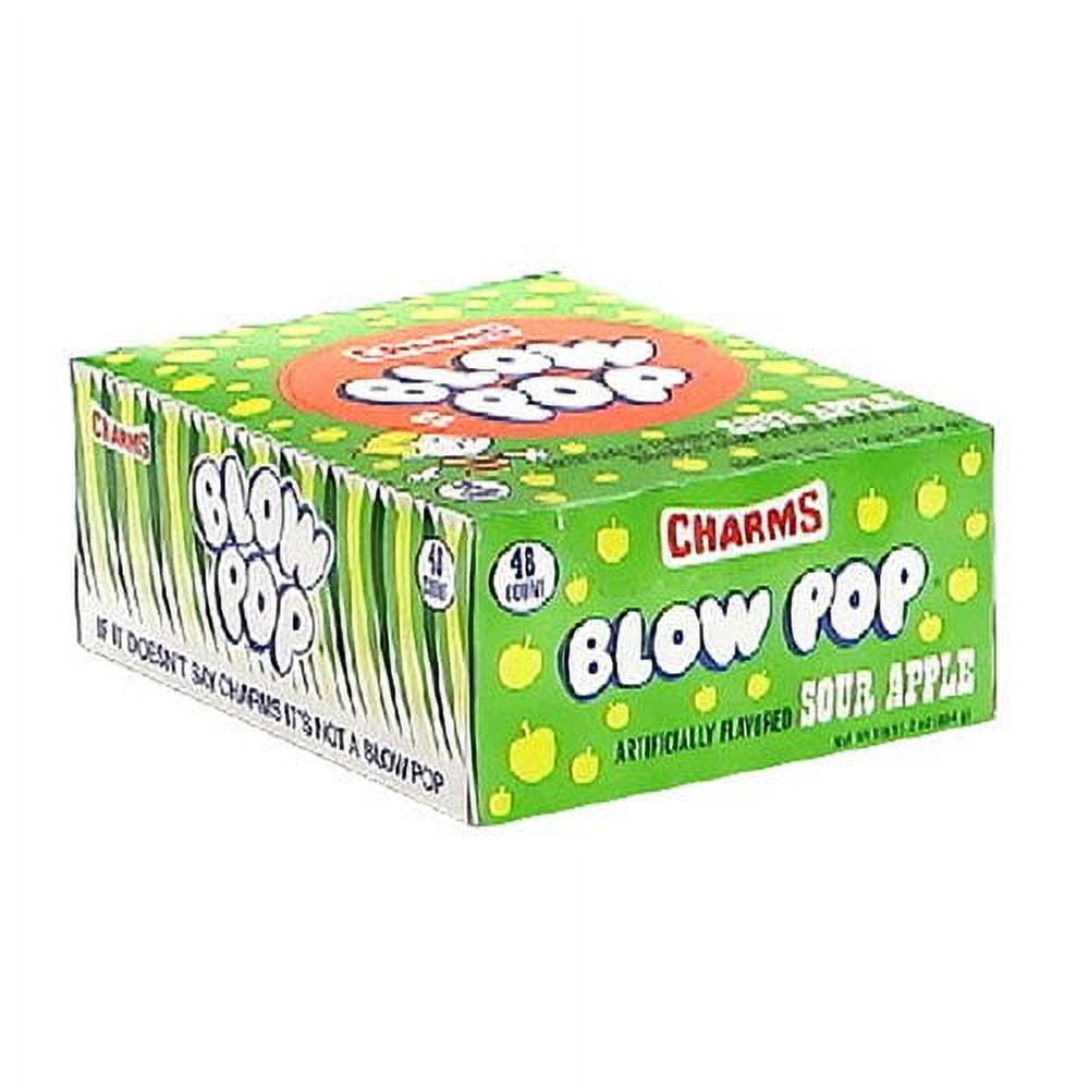 Charms Sour Apple Blow Pops Pack of 48 Chewy Gum Center Hard Candy ...