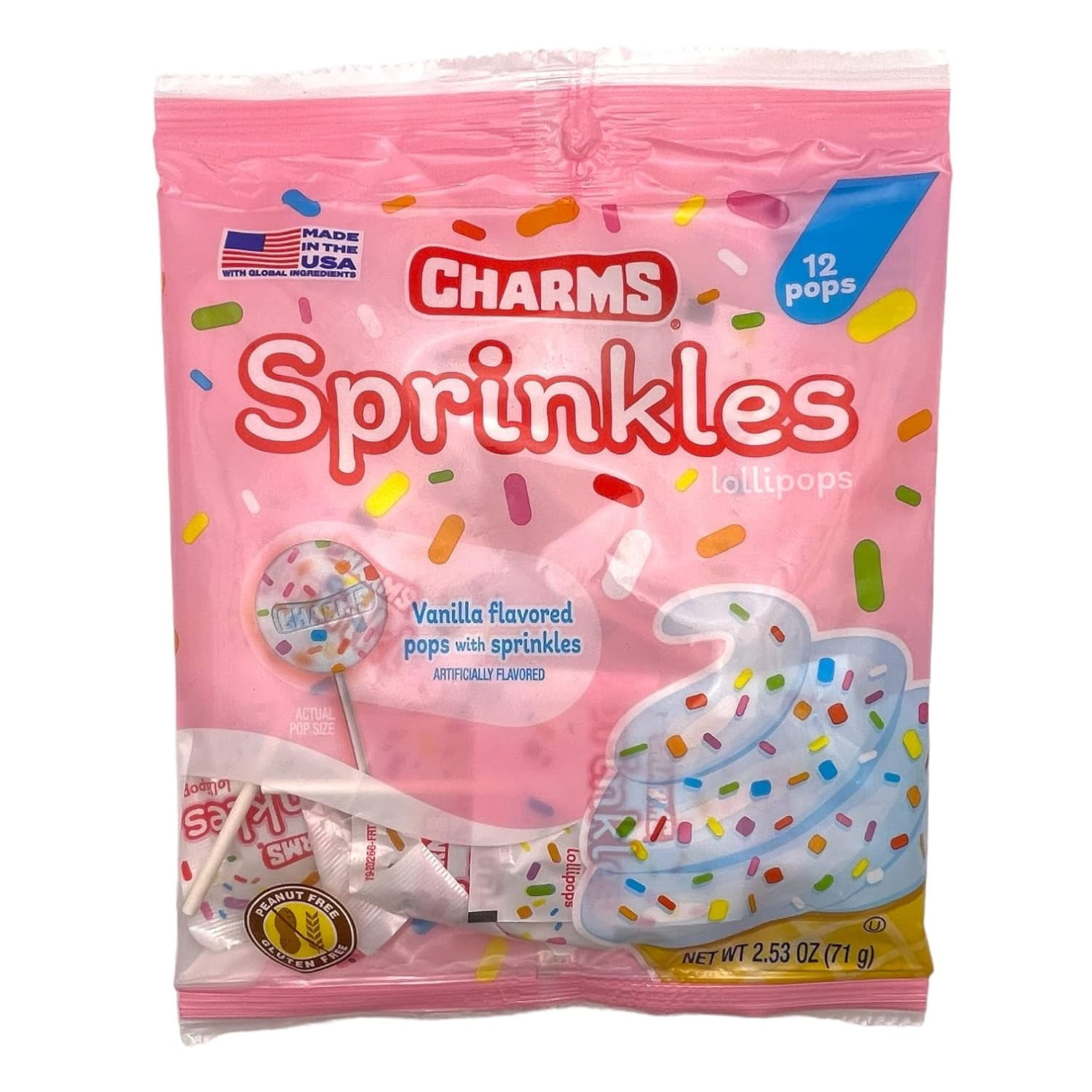 Charms Sprinkles Lollipops, Vanilla Flavored Pops with Sprinkles, 2.53 ...