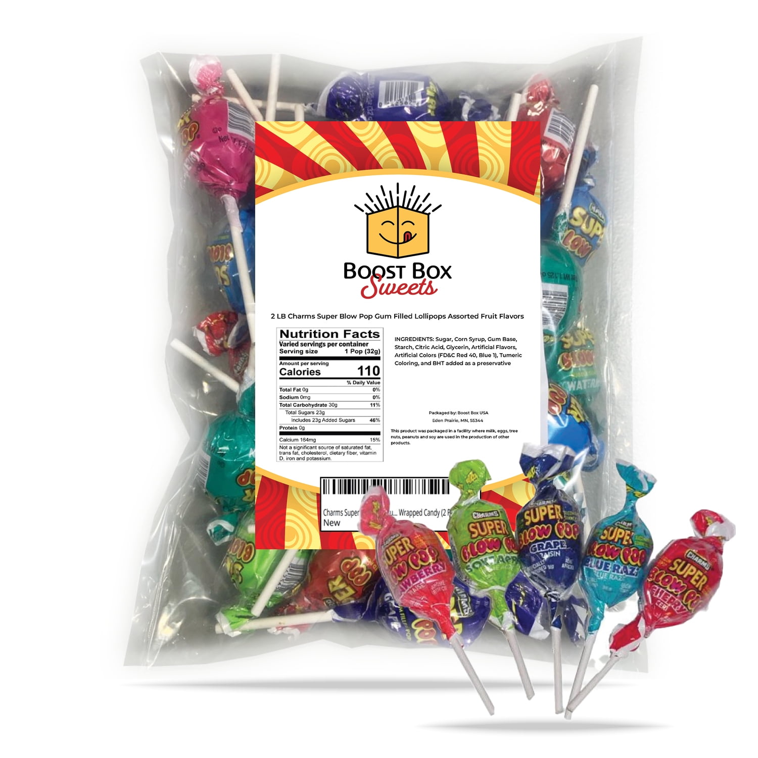 Charms Super Blow Pop Bubble Gum Filled Lollipop 6-Flavors Bulk ...