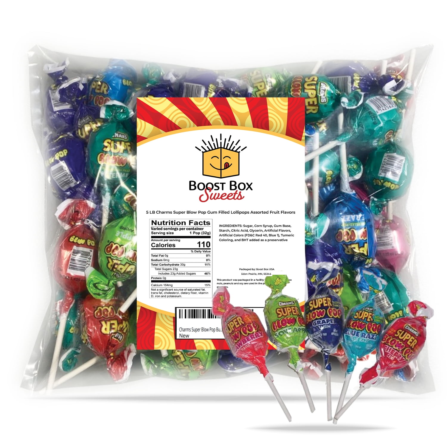 Charms Super Blow Pop Bubble Gum Filled Lollipop 6-Flavors Bulk ...