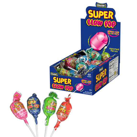 Charms Super Blow Pop Lollipops – 48 Count Box (1.12 oz Each ...