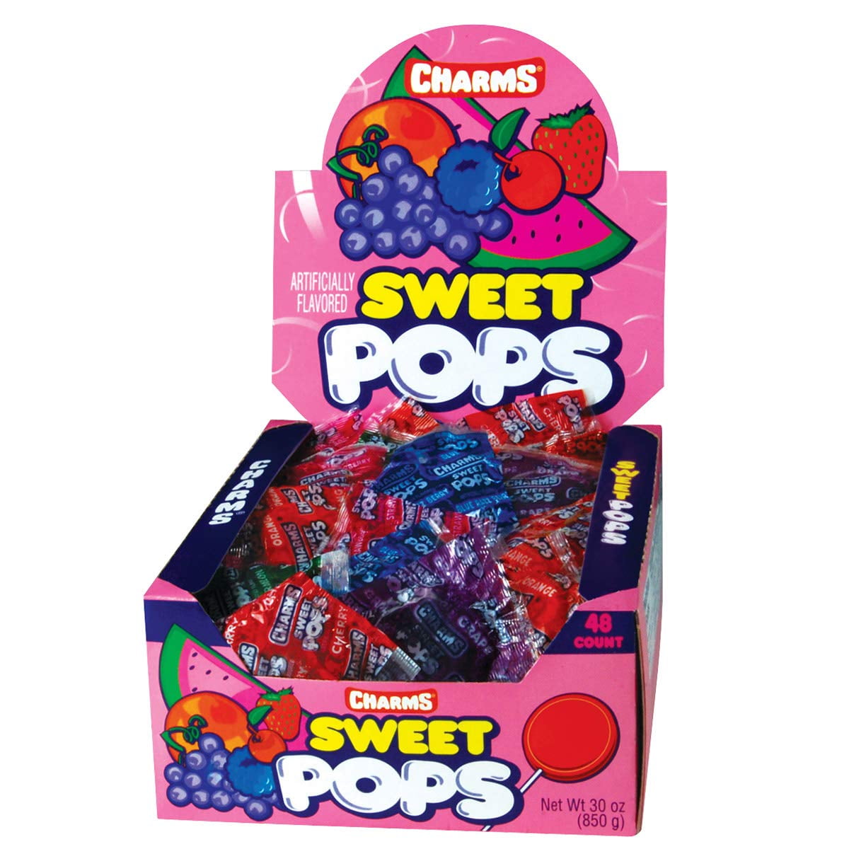 Charms Sweet Pops Assorted 48 Count, Flat Lollipops in Fruit Flavors ...