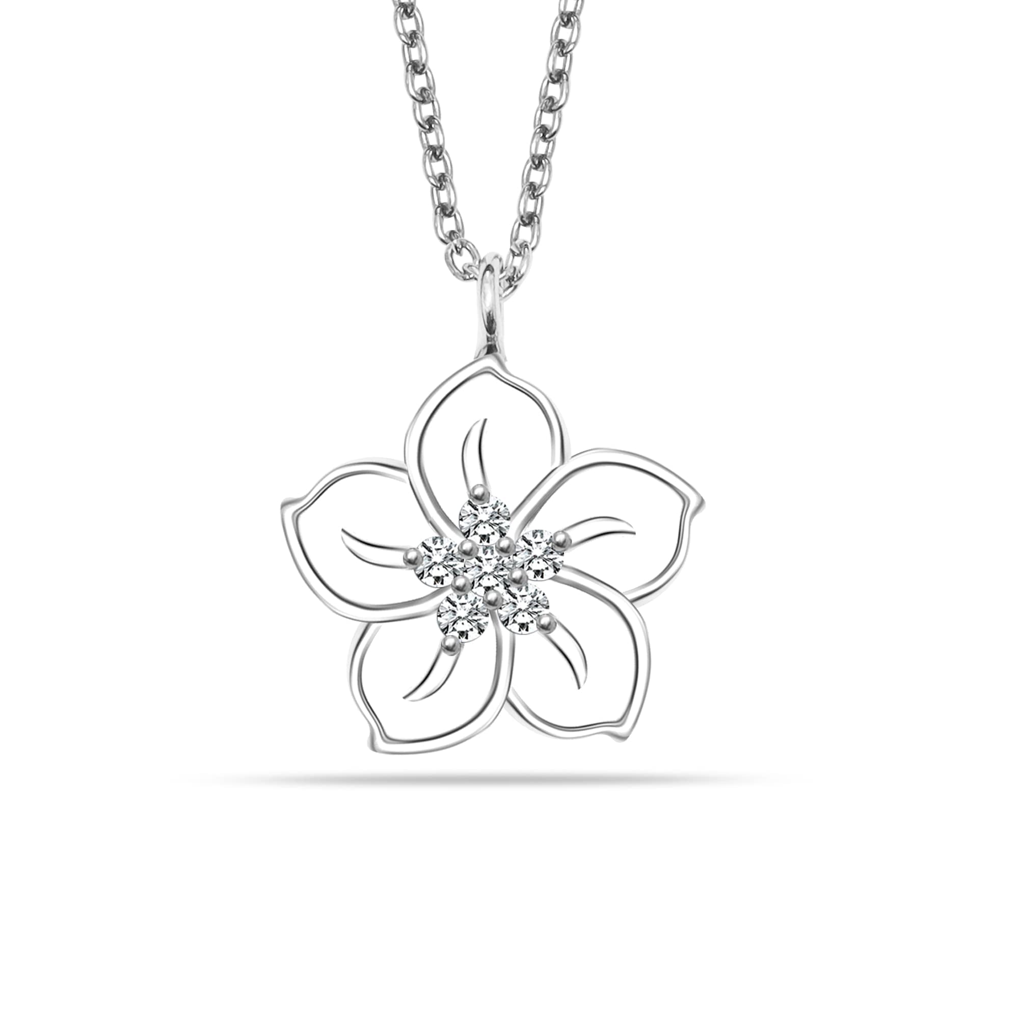 Charmsy Flower White CZ Pendant Chain Necklace for Women 18 Inches ...