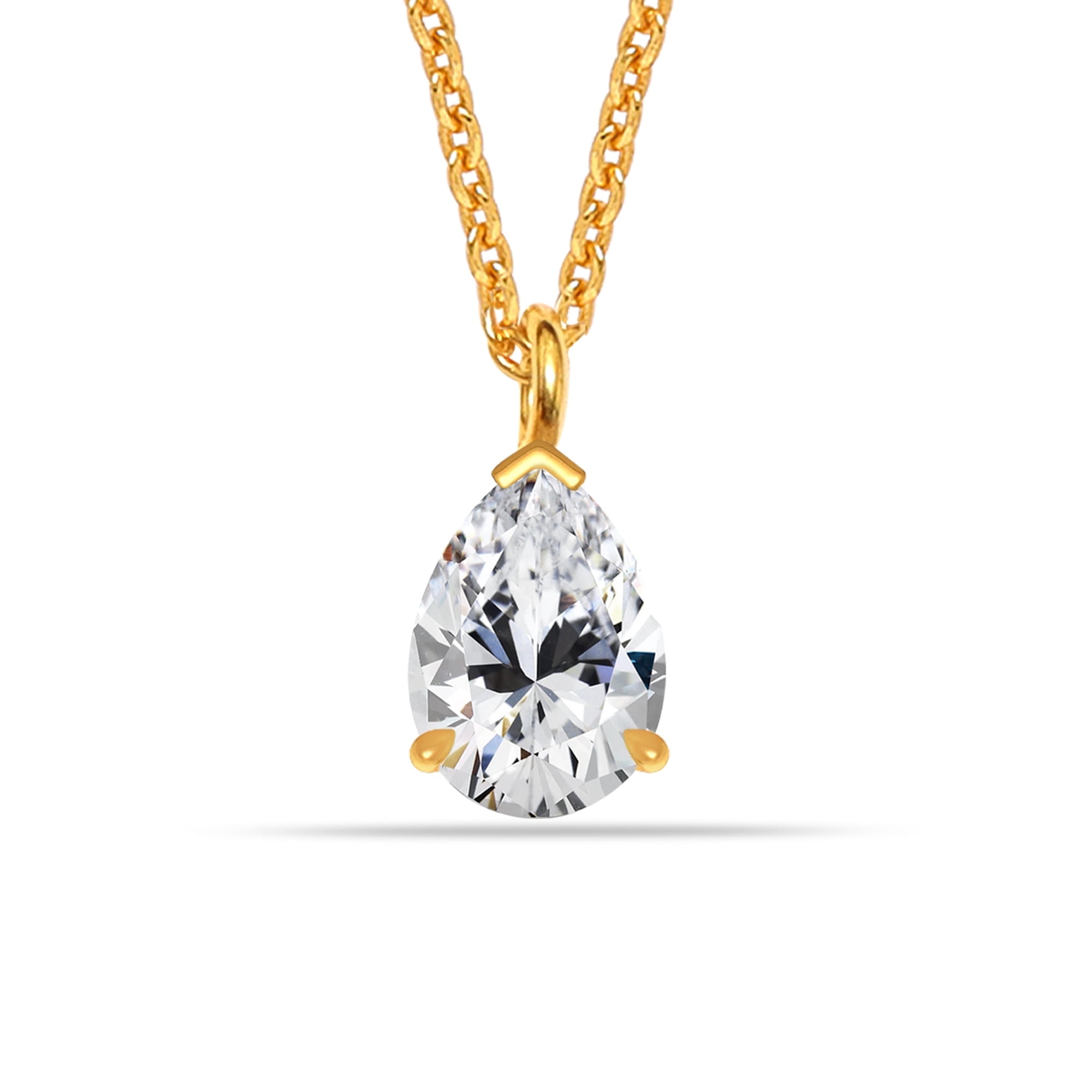 Charmsy Gold Plated Pear CZ Pendant Chain Necklace for Women 18 Inches ...