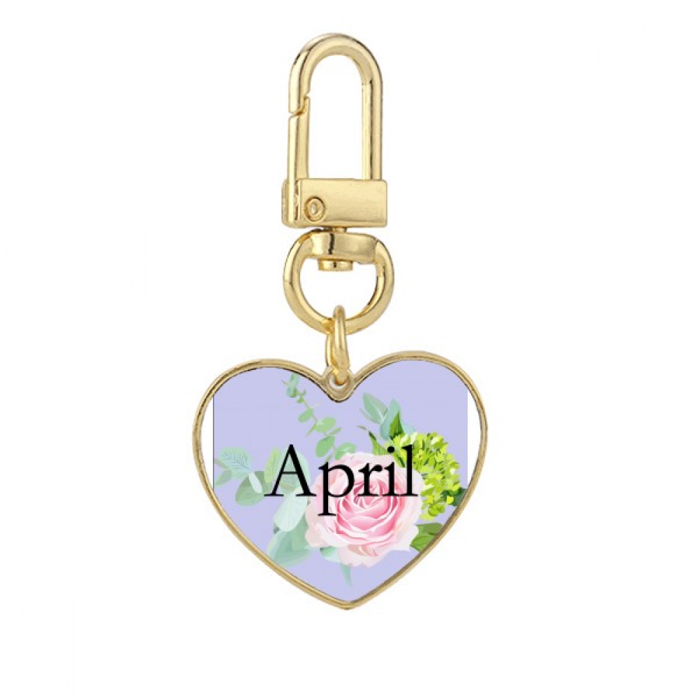 Charng Rose April Design Pattern Gold Heart Keychain Metal Keyring Holder - Walmart.com