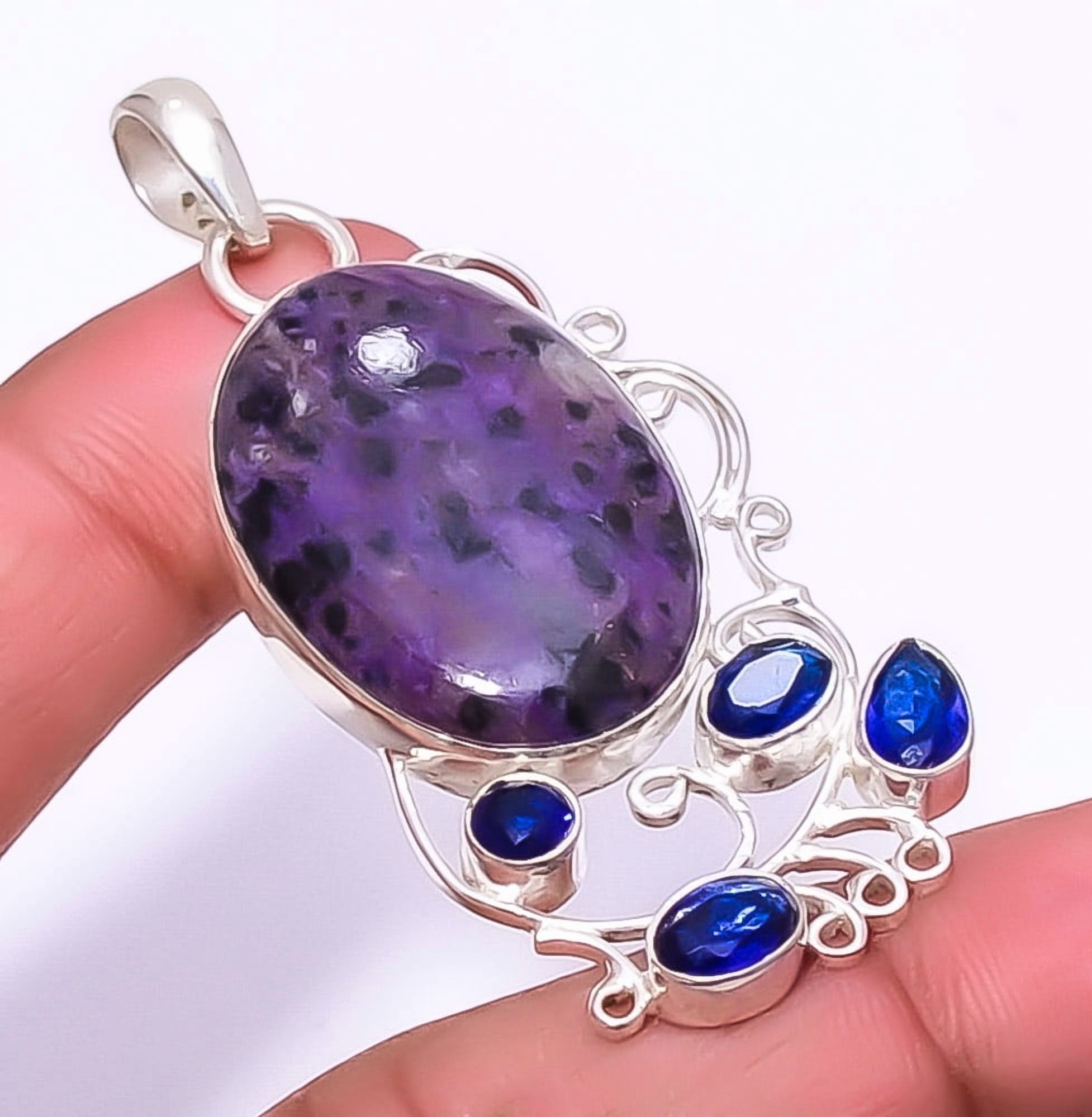Charoite - Siberia & Blue Sapphire 925 Sterling Silver Pendant 2.46 ...