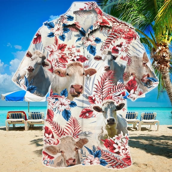 Charolais Cattle Australian Flag With Flowers Hawaiian Shirt Aloha ...