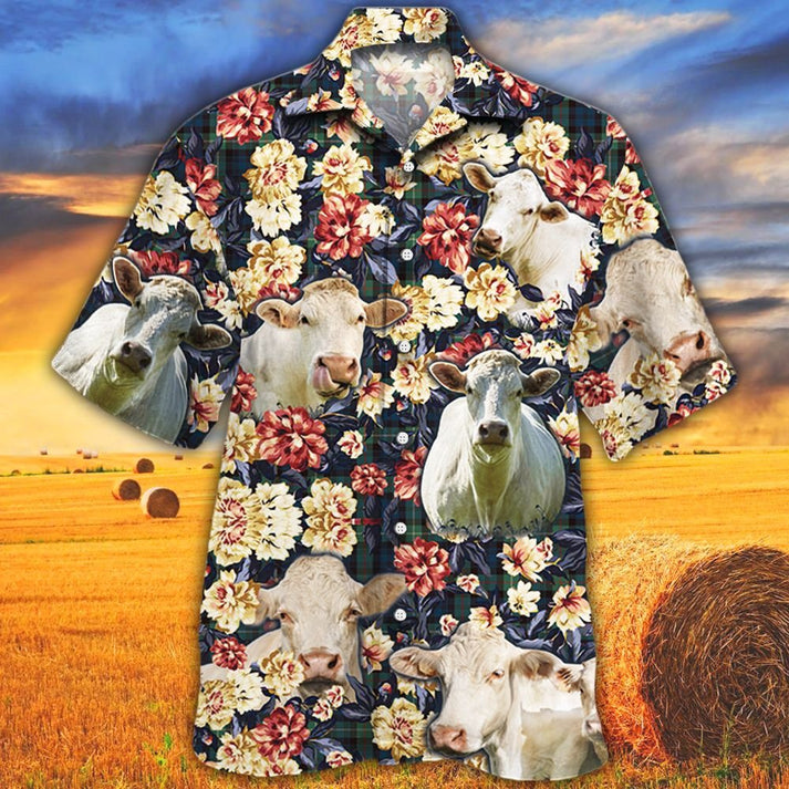Charolais Cattle Green Plaid Pattern All Over Printed 3D Hawaiian Shirt ...