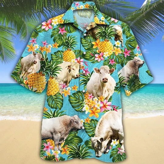 Charolais Cattle Lovers Pineapple Hawaiian Shirt, Unisex Print Aloha ...
