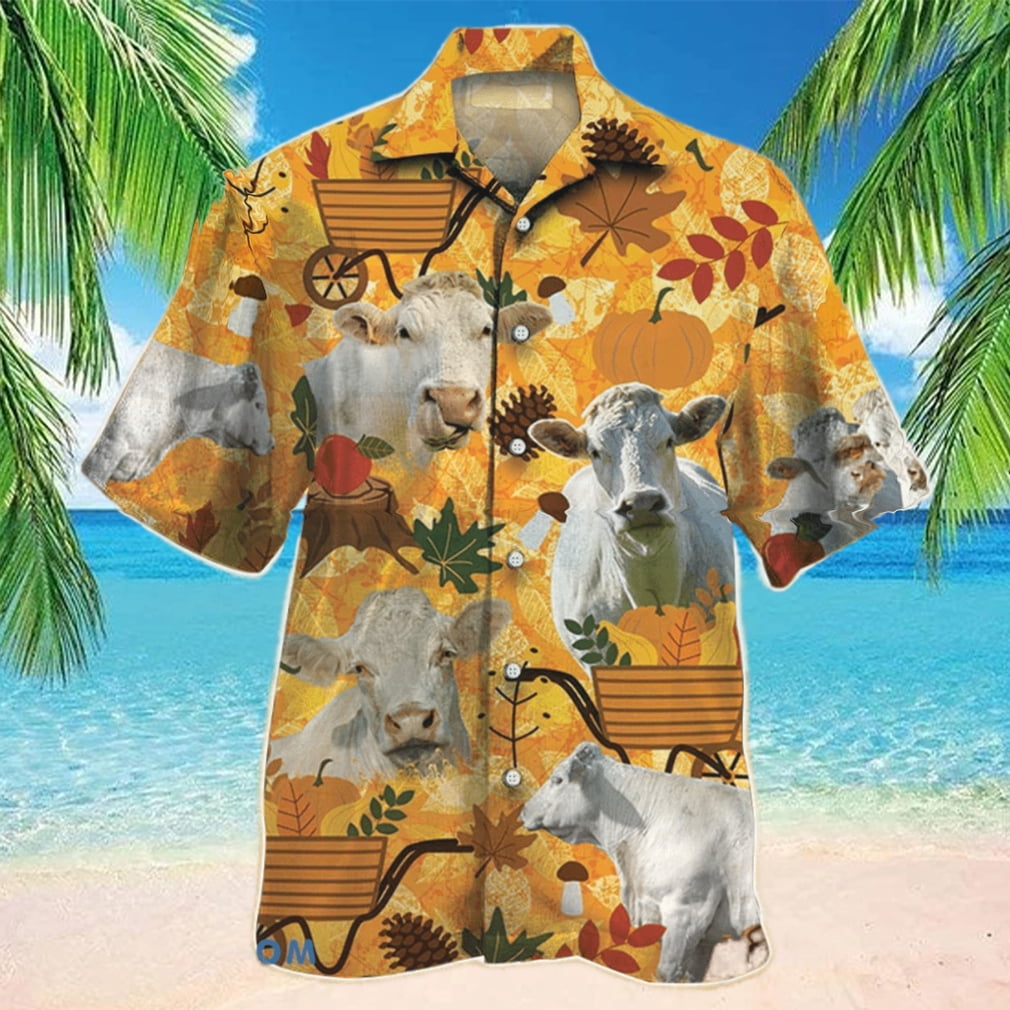 Charolais Cattle Nature Autumn Pumpkin Hawaiian Shirt Aloha Shirt For ...