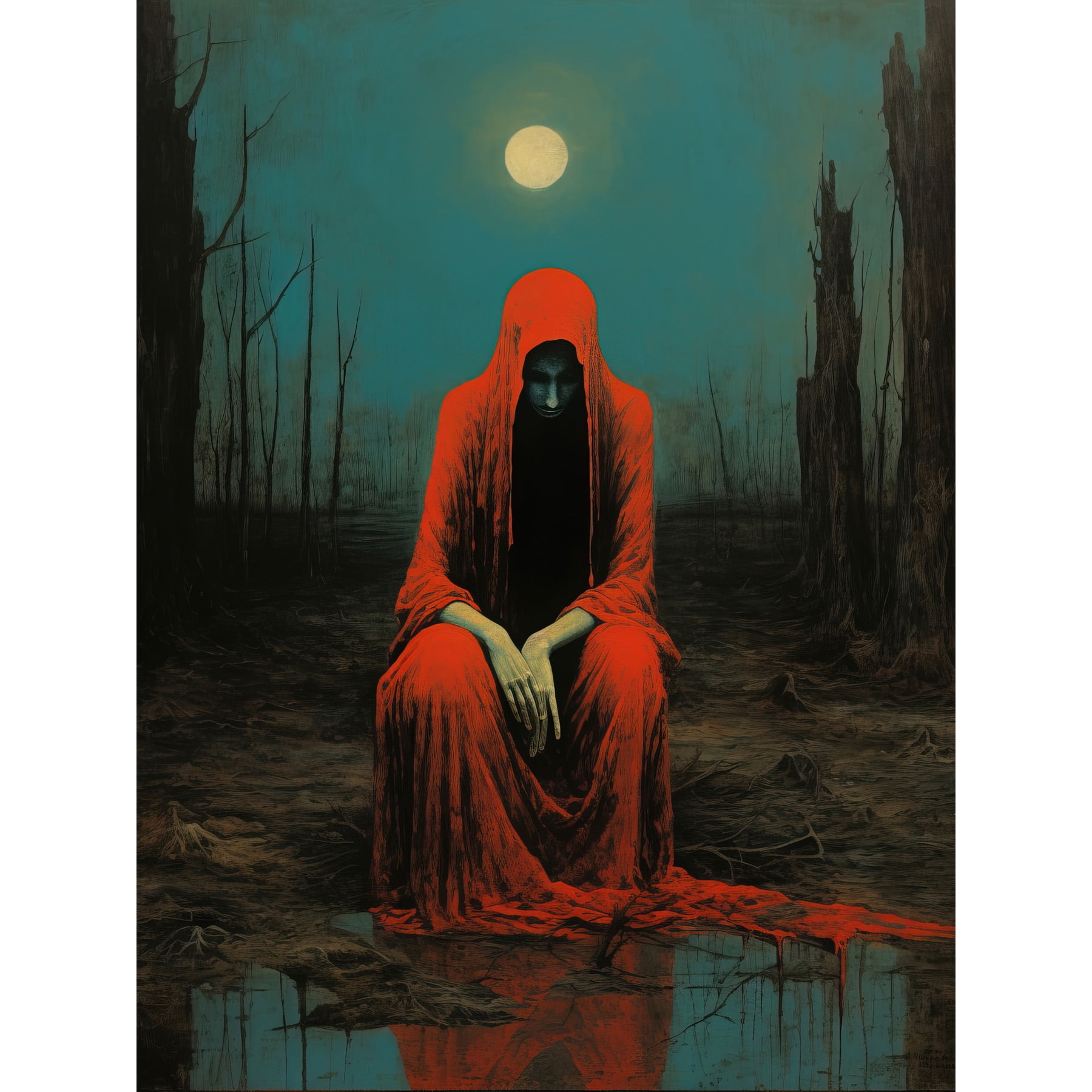 Charon in Red Cloak Beksinski Inspired Conceptual Artwork Full Moon ...