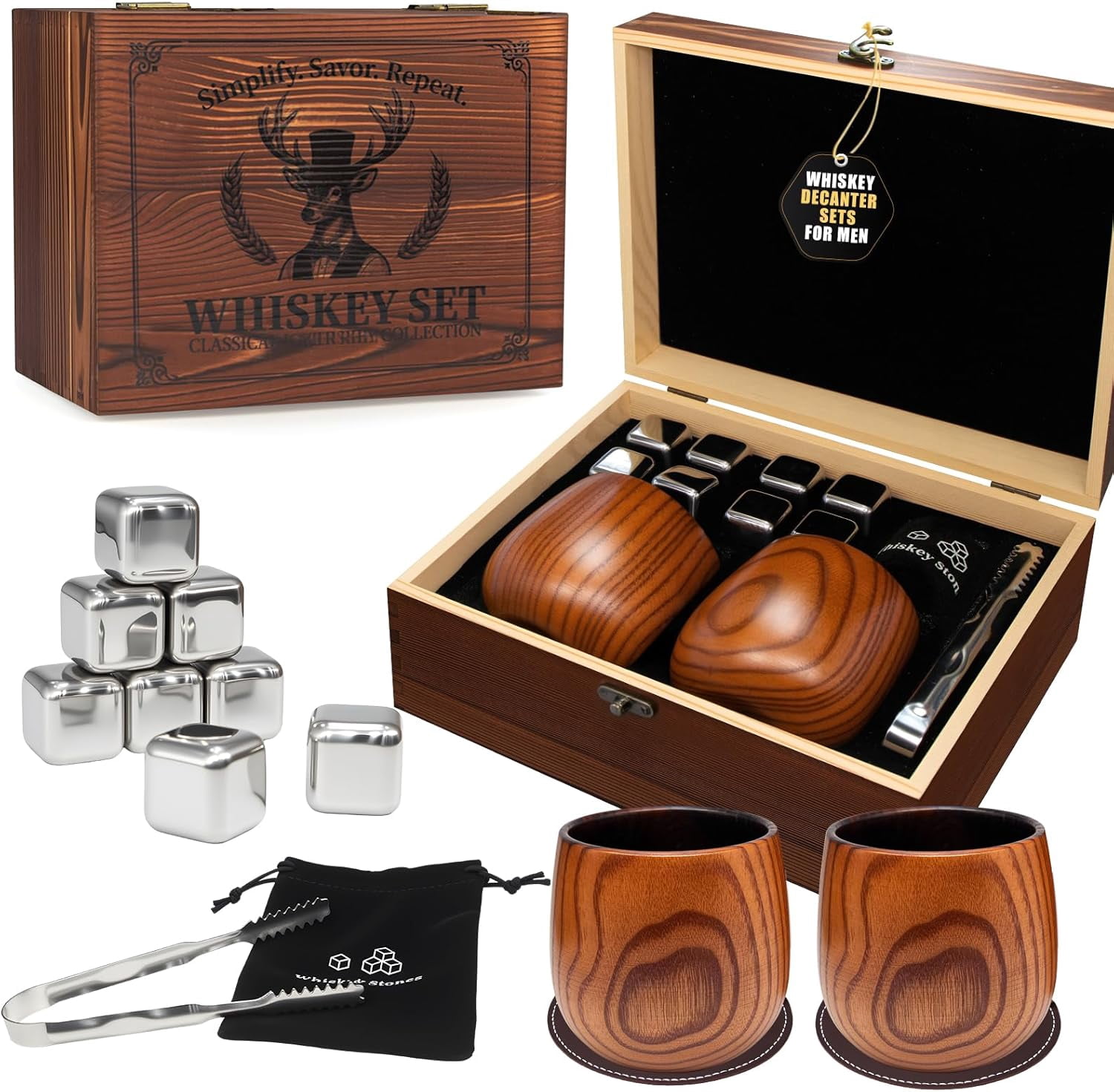 Charred Wooden Drinking Glass Handcrafted Whiskey Gifts Set for Men ...