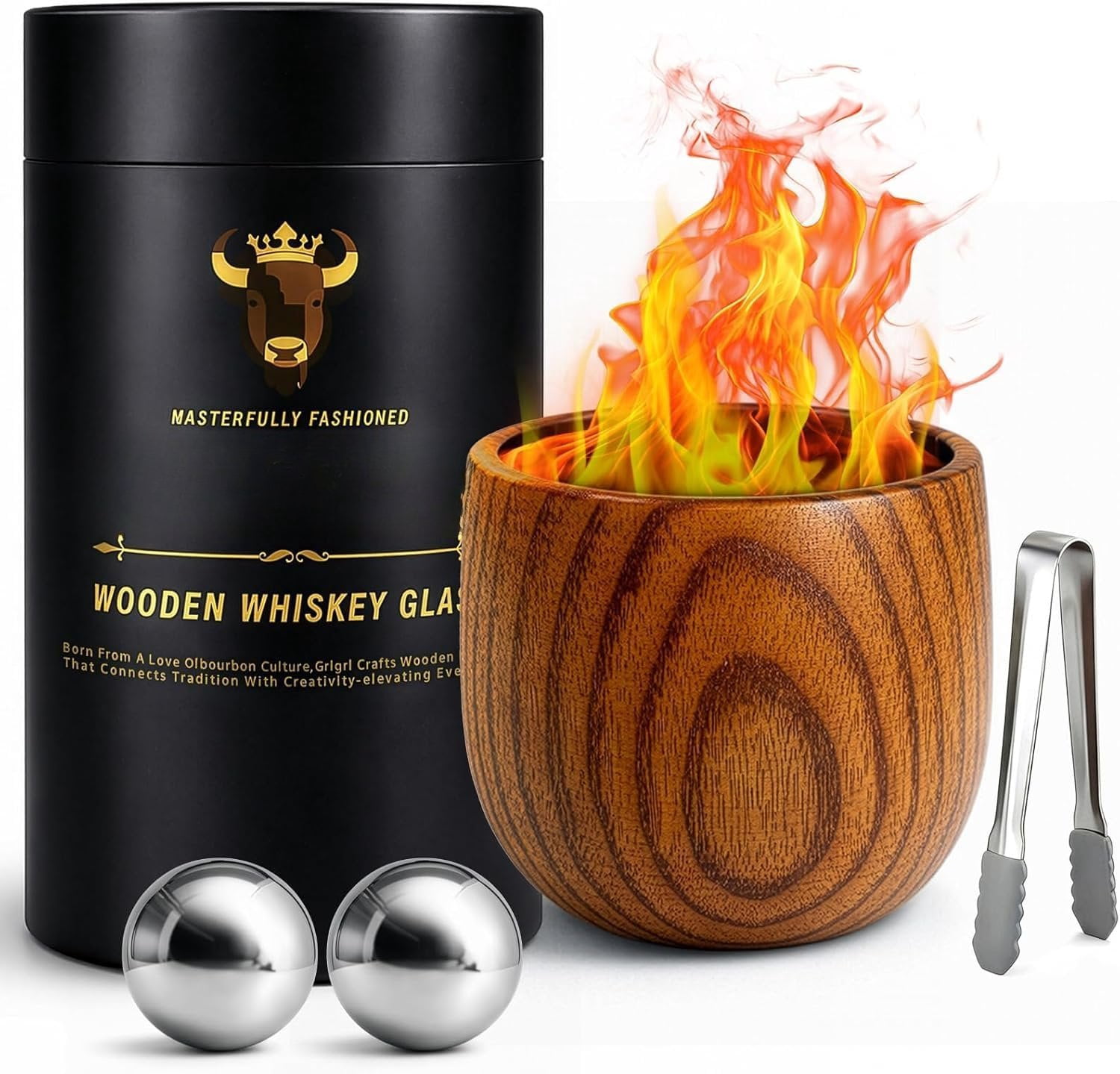 Charred Wooden Glasses, Gifts for Men Old Fashion Drinking Collins Cup ...