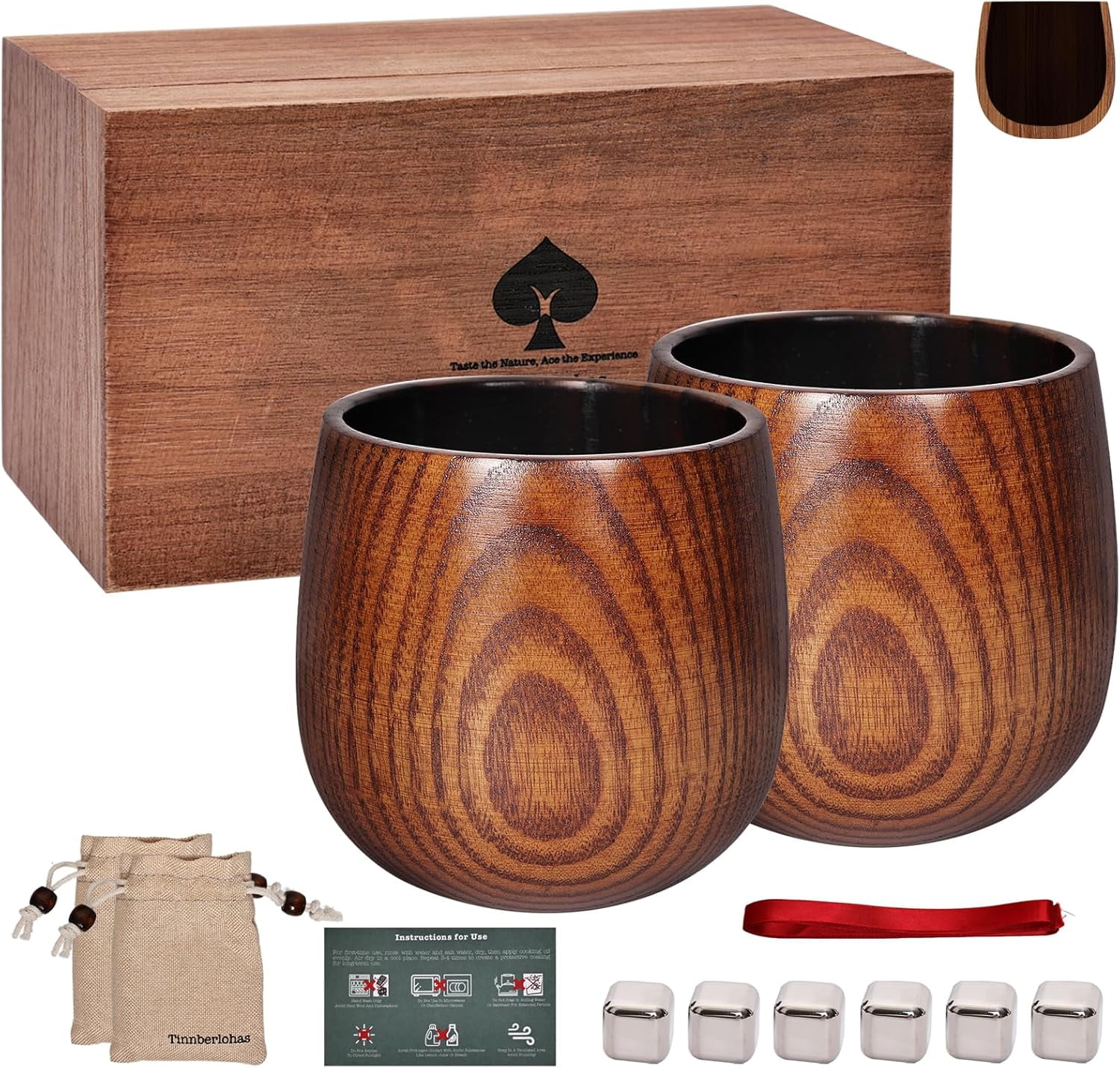 Charred Wooden Whiskey Glass Set of 2 – Durable Bourbon Glass for Men ...