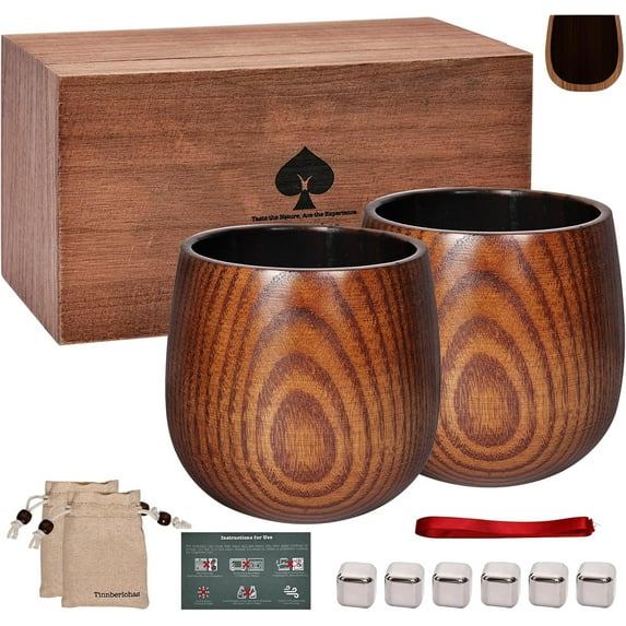 Charred Wooden Whiskey Glass Set of 2 – Durable Bourbon Glass for Men ...