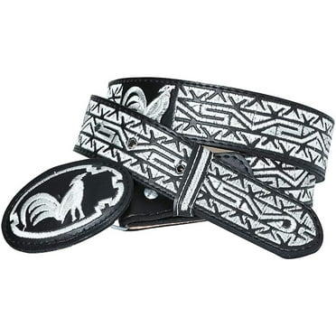 Men's Belt Charro Western Embroidered color sylver 2" Wide Removable ...