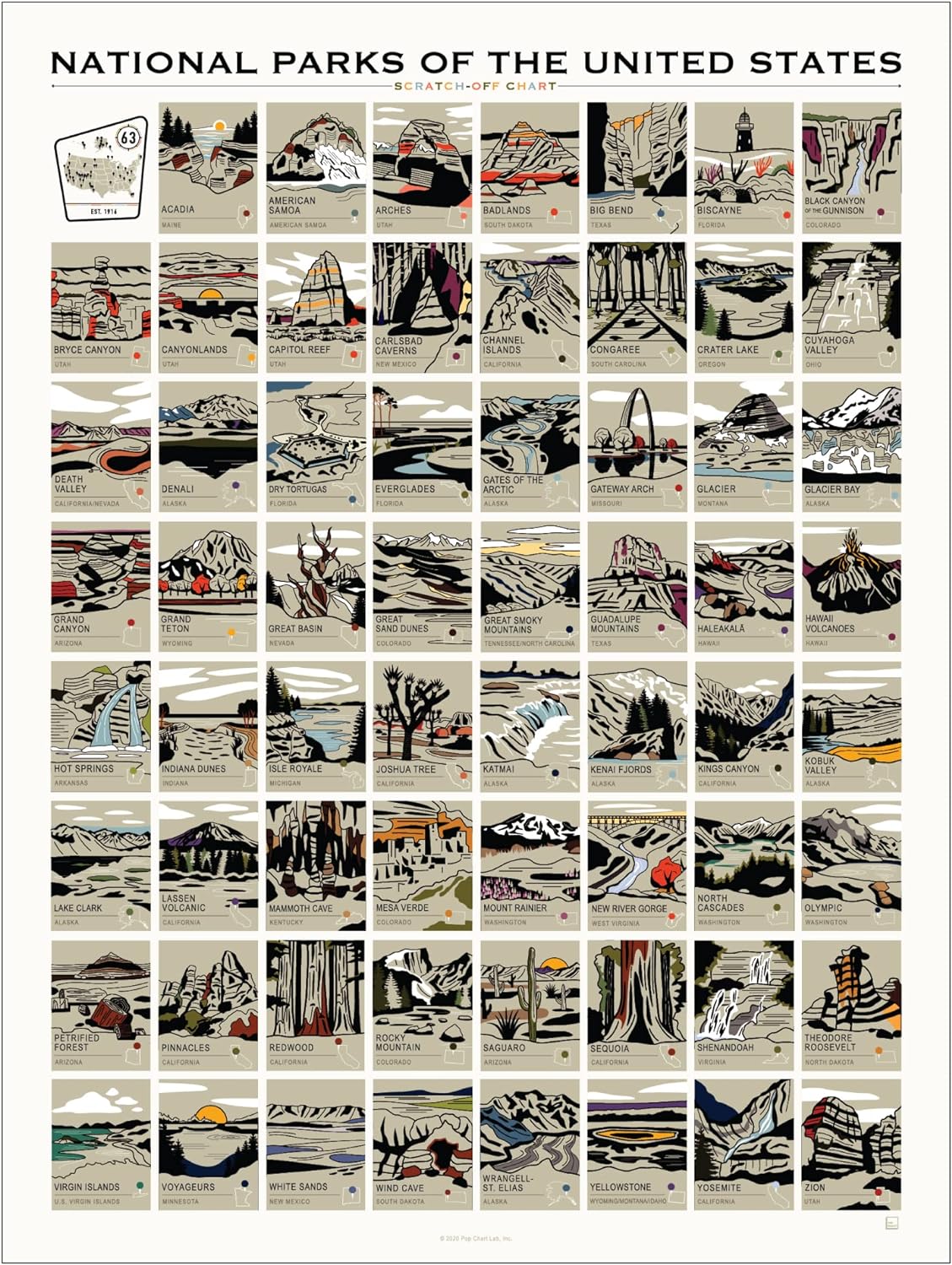 Chart | Parks of the United States Scratch-Off Map | 12" x 16" Scratch ...