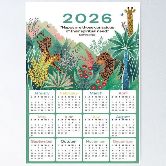 Charten 2026 Animal Theme Calendar Poster, 16x24 UNFRAMED - Walmart.com