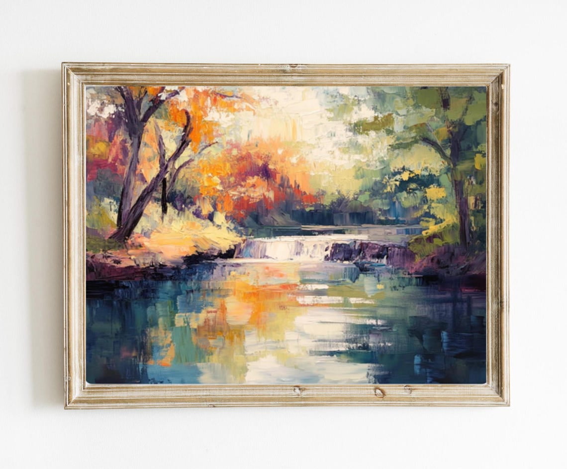 Charten Abstract Fall River Poster Antique Landscape Farmhouse Wall Art ...