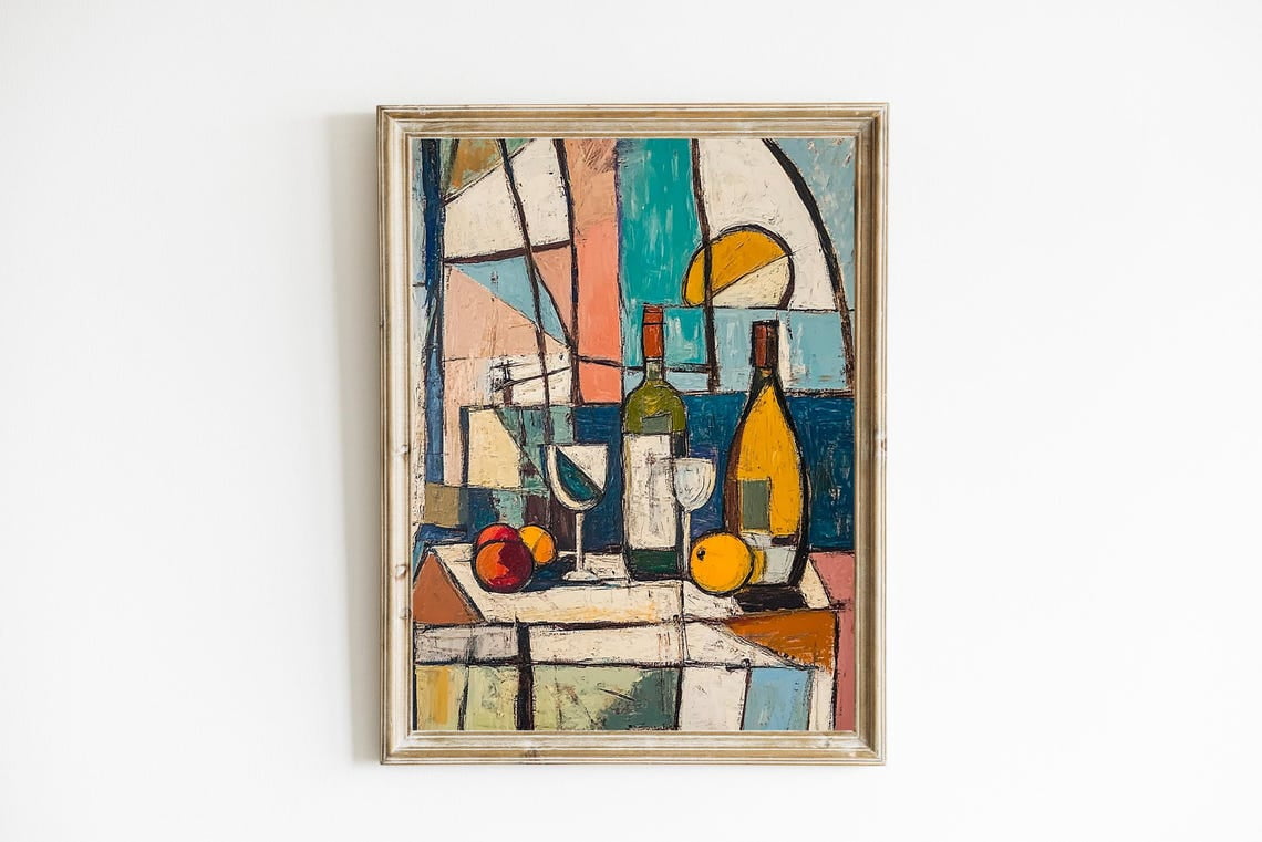 Charten Abstract Still Life Poster Contemporary Cubism Wall Art, 12x18 ...