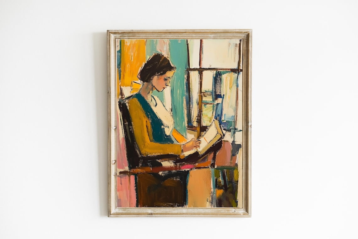 Charten Abstract Woman Reading Poster Contemporary Cubism Wall Art ...