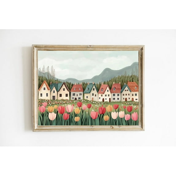 Charten Amsterdam Tulip Fields Poster Whimsical Dutch Landscape Wall ...
